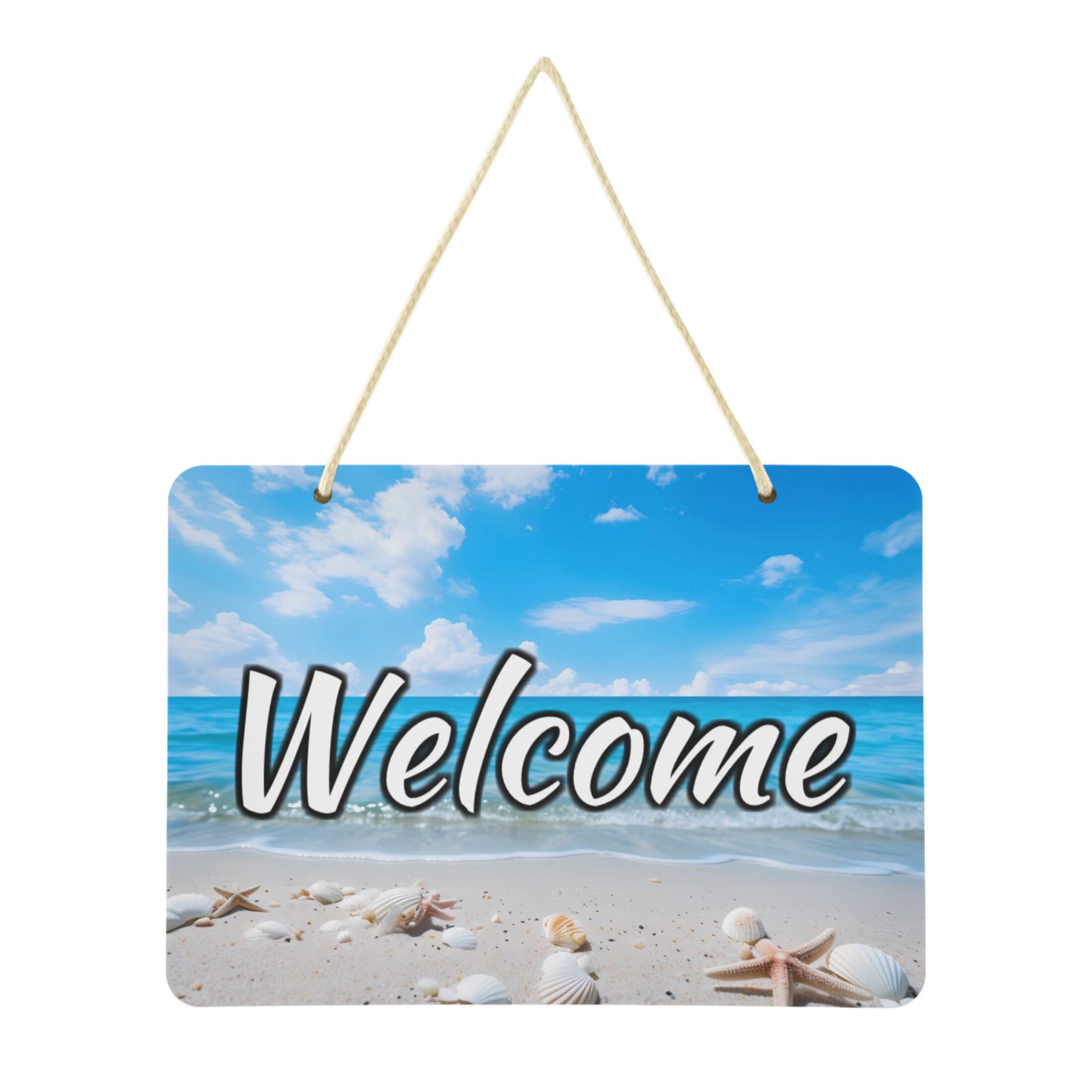 Welcome Door Sign Decoration Seashells on Beach Blue Sky 13.8 ...
