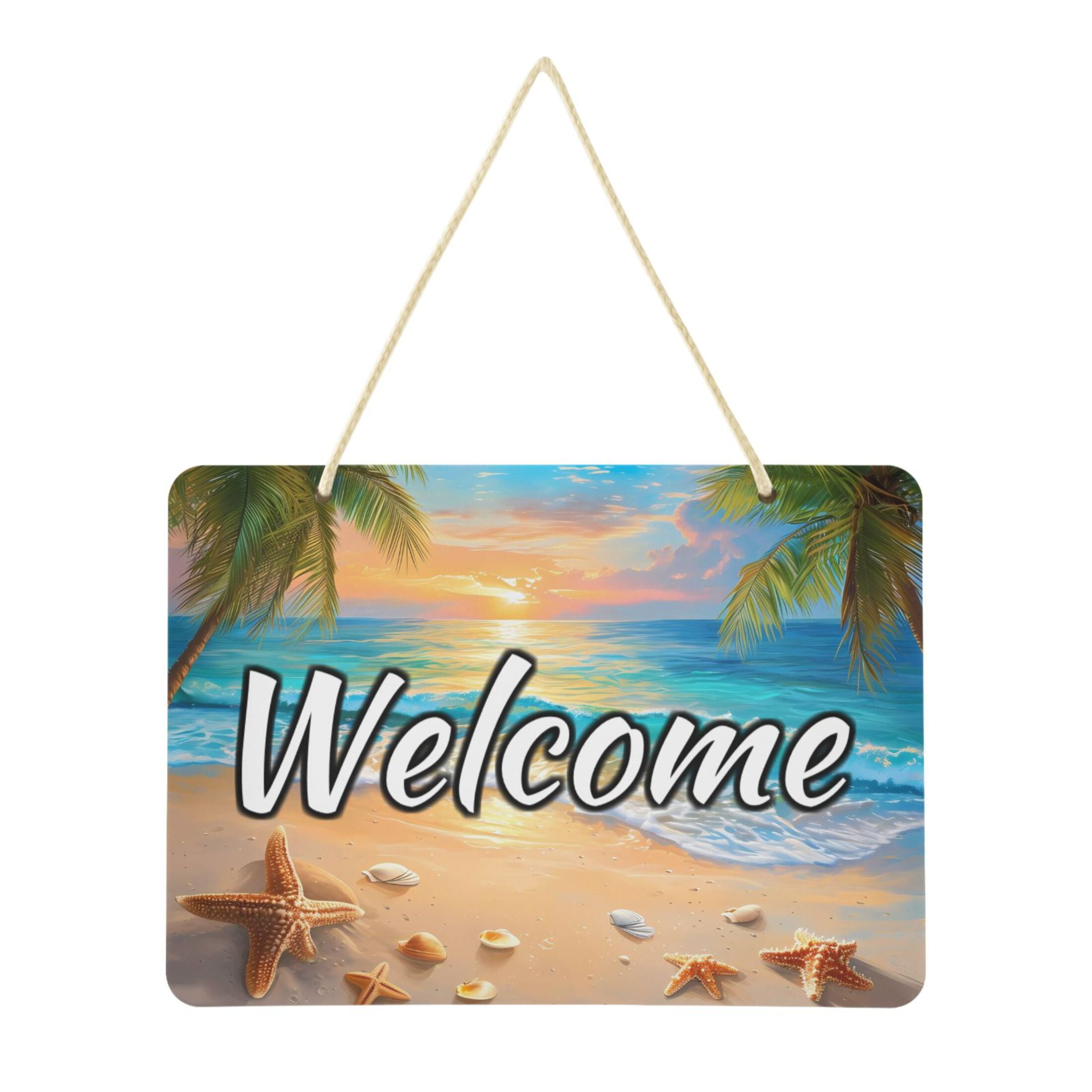 Welcome Door Sign Decoration Seastar Beach Sunset 13.8" Rectangular ...
