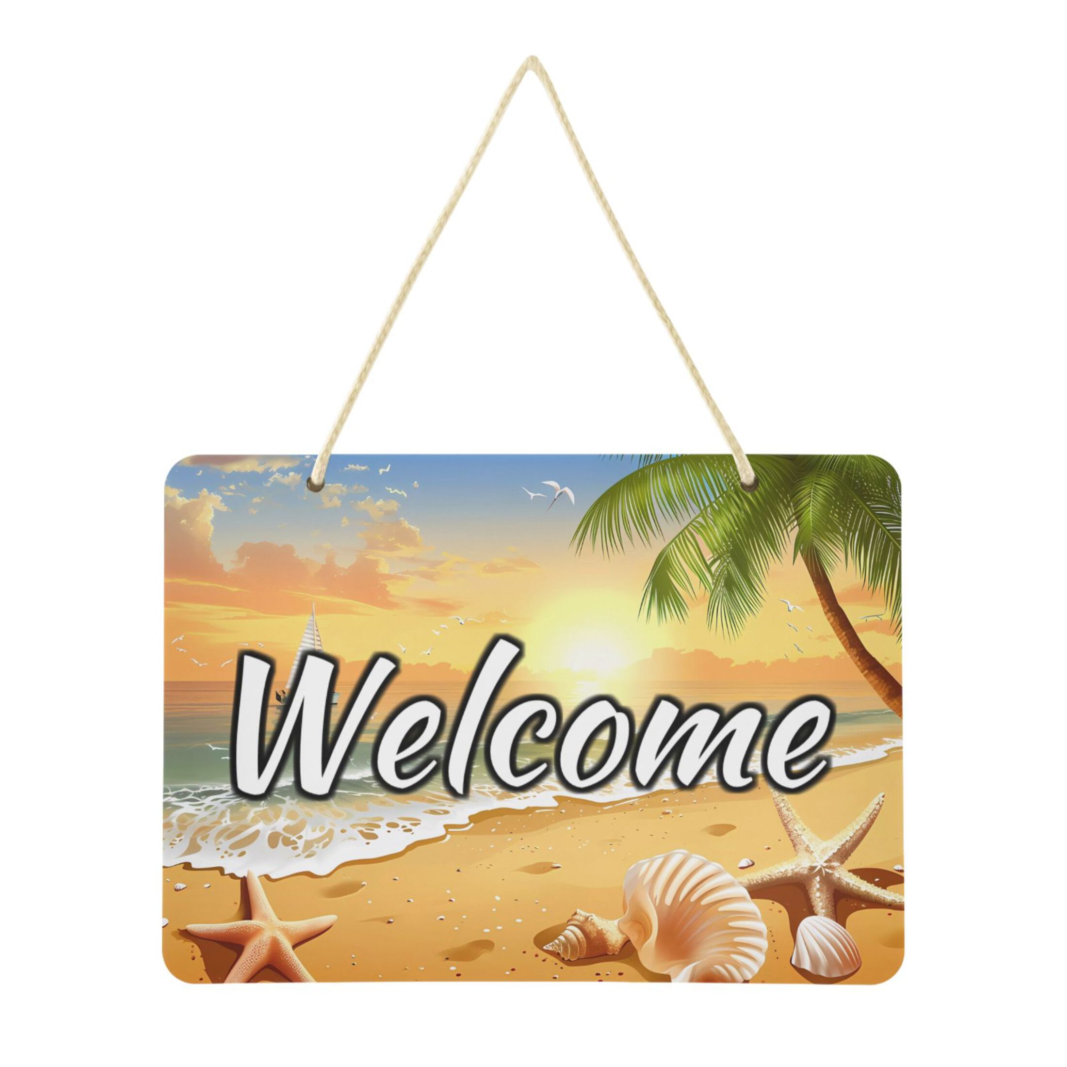 Welcome Door Sign Decoration Seastar Seashell with Sunset 13.8 ...