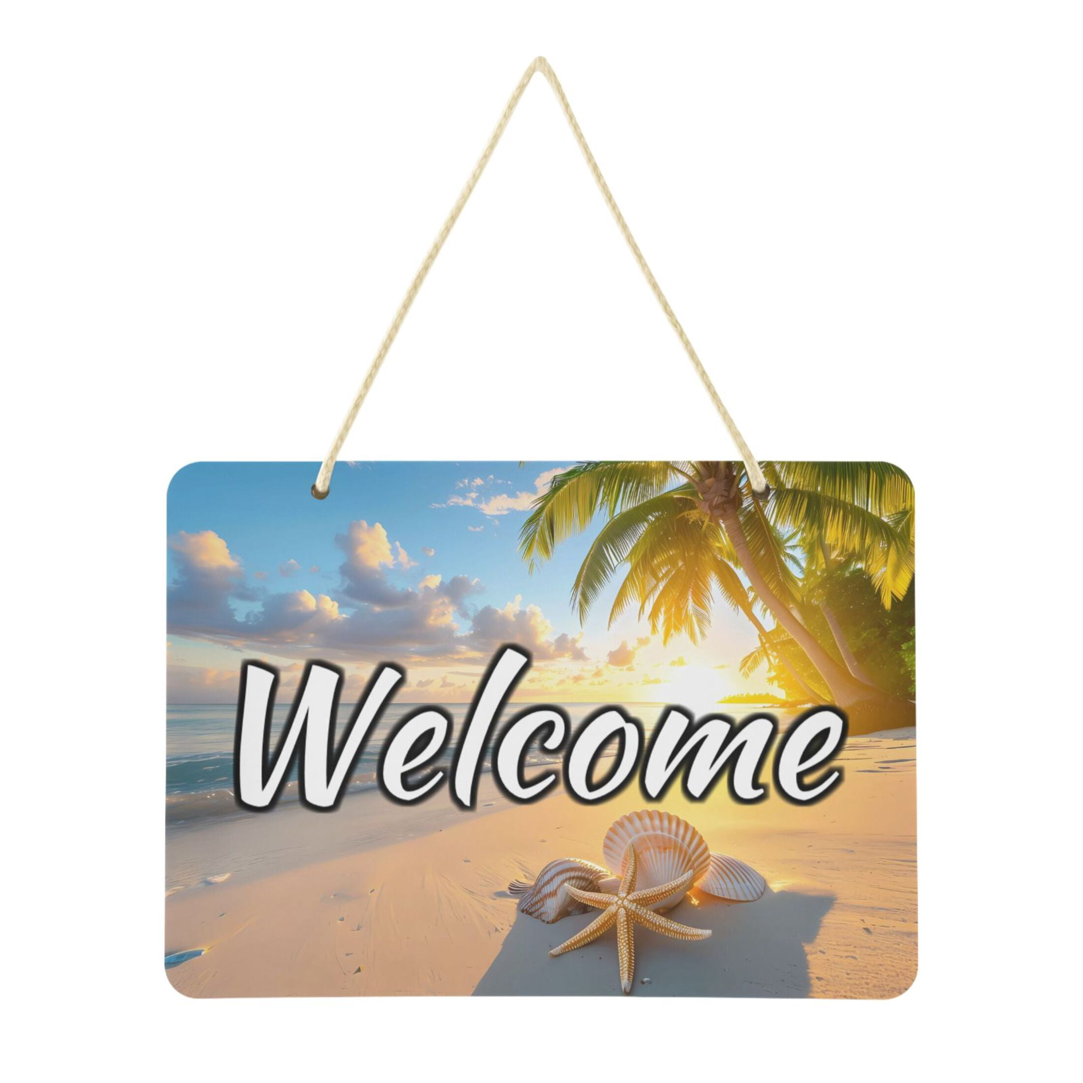 Welcome Door Sign Decoration Seastar Seashells on Beach Sunset 13.8 ...