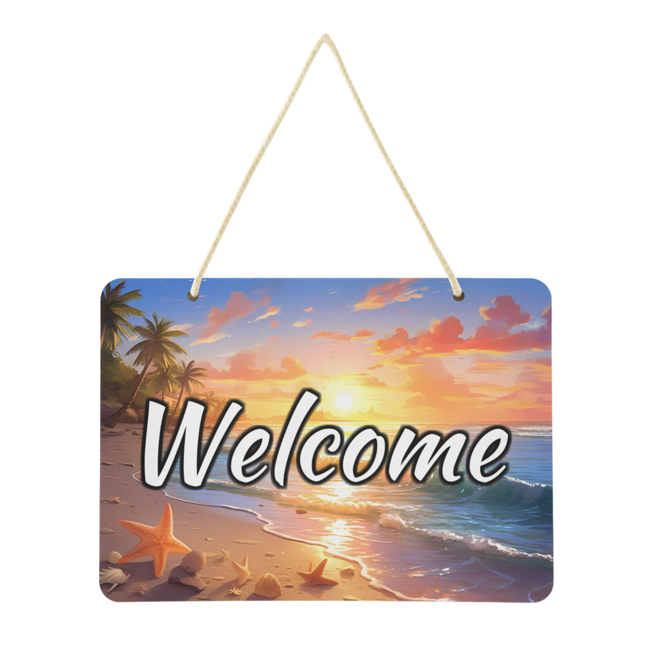 Welcome Door Sign Decoration Seastar with Sunset 13.8" Rectangular ...