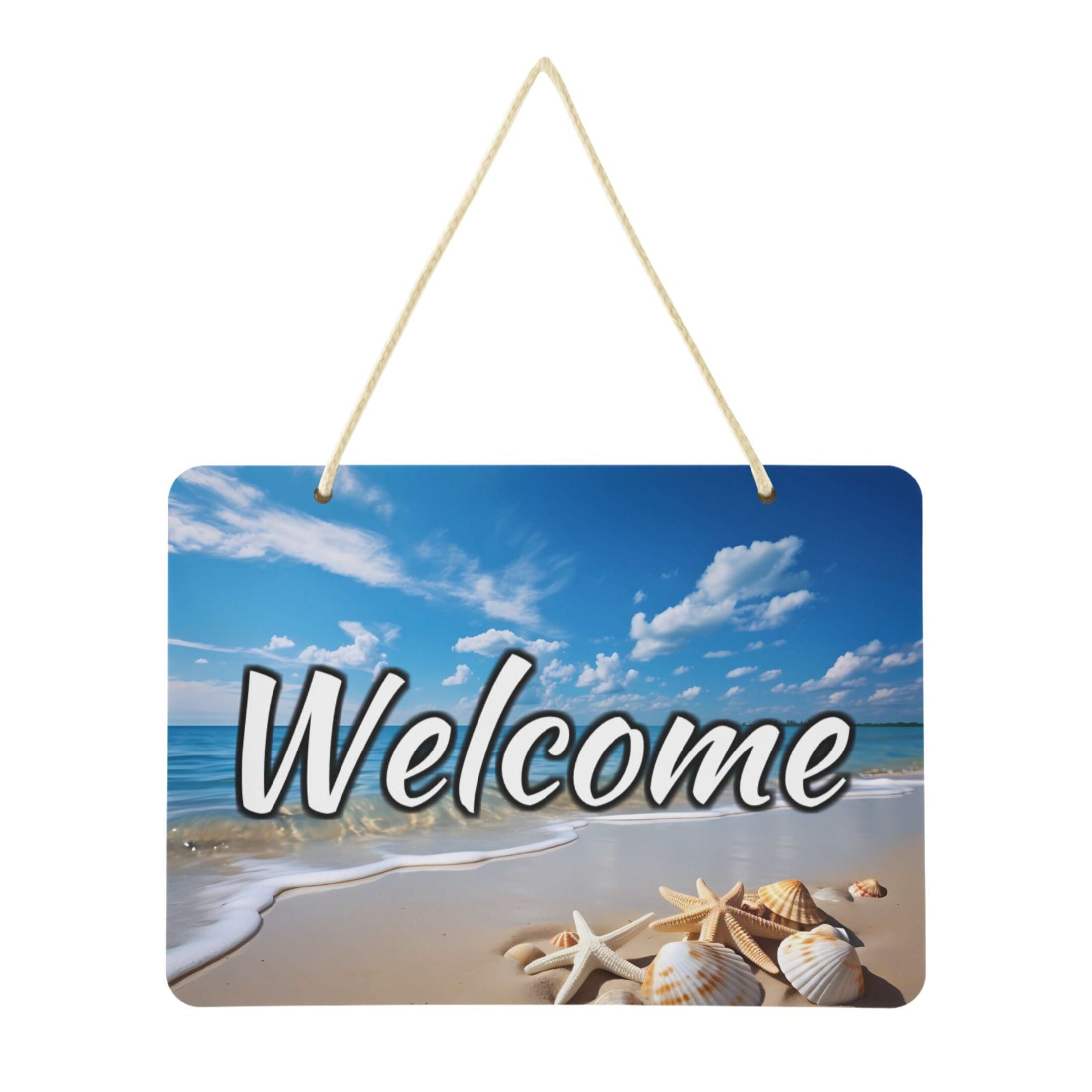 Welcome Door Sign Decoration Seastars1 Conch on Beach 13.8" Rectangular ...