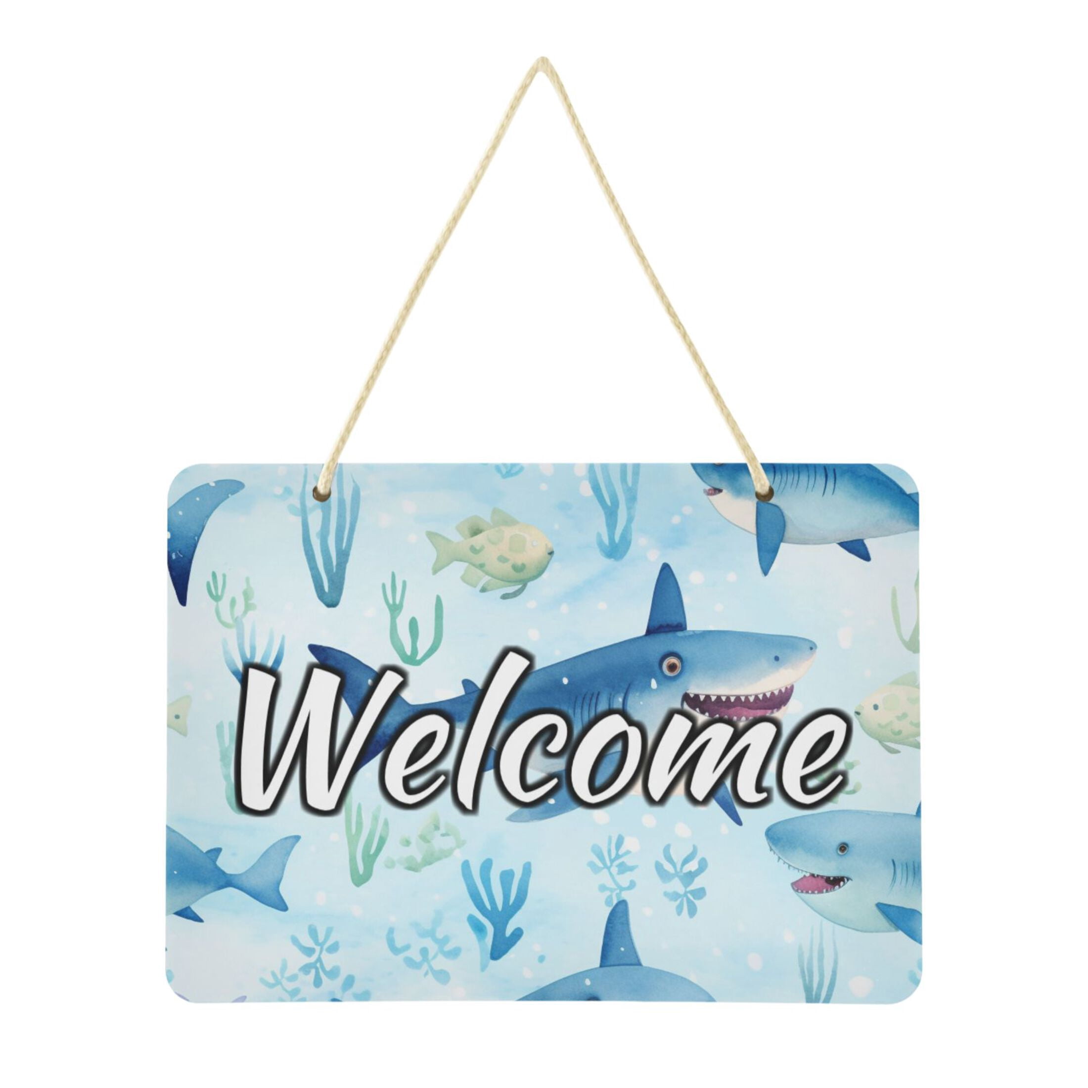 Welcome Door Sign Decoration Shark and Fish 13.8" Rectangular Front ...