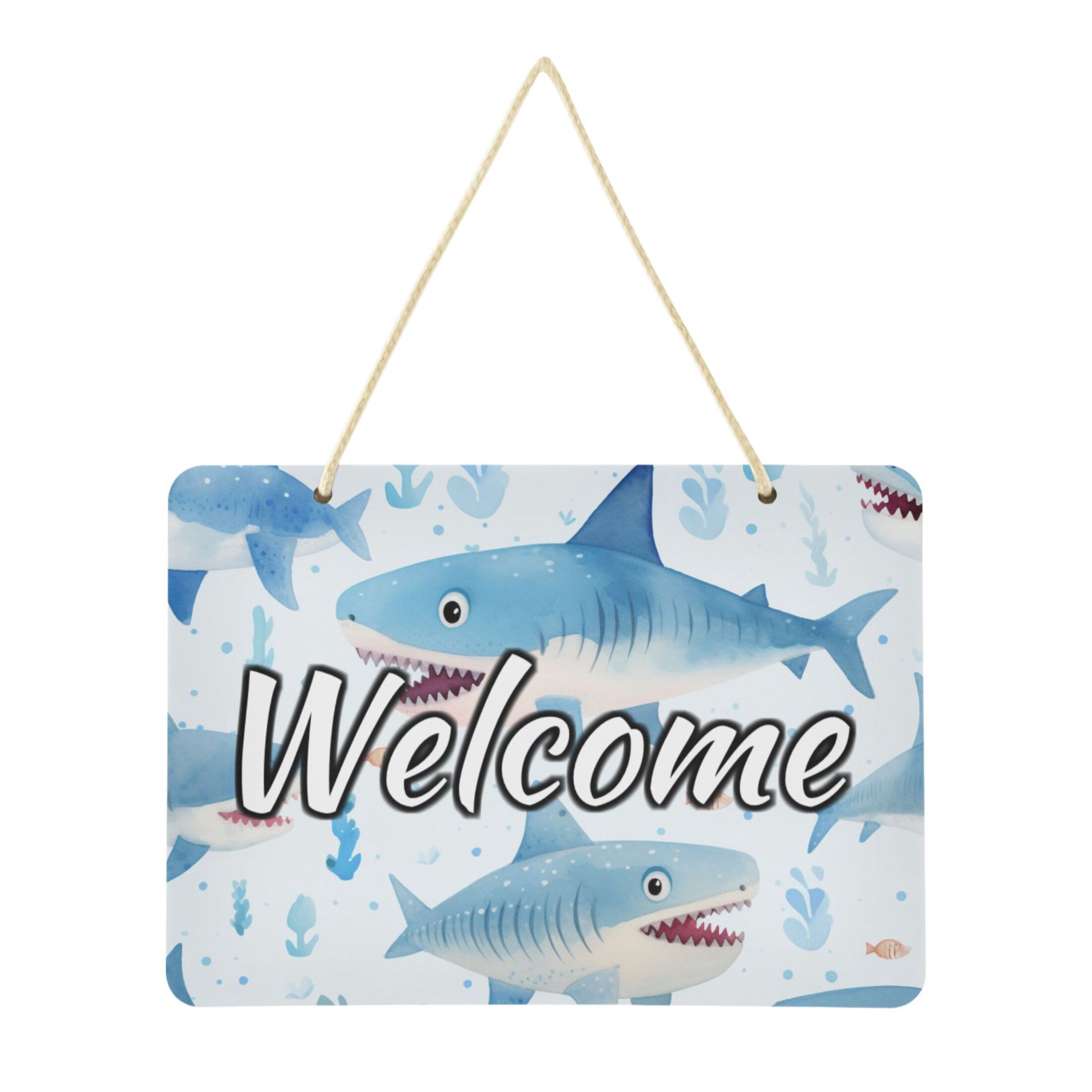 Welcome Door Sign Decoration Sharks 13.8" Rectangular Front Entrance ...