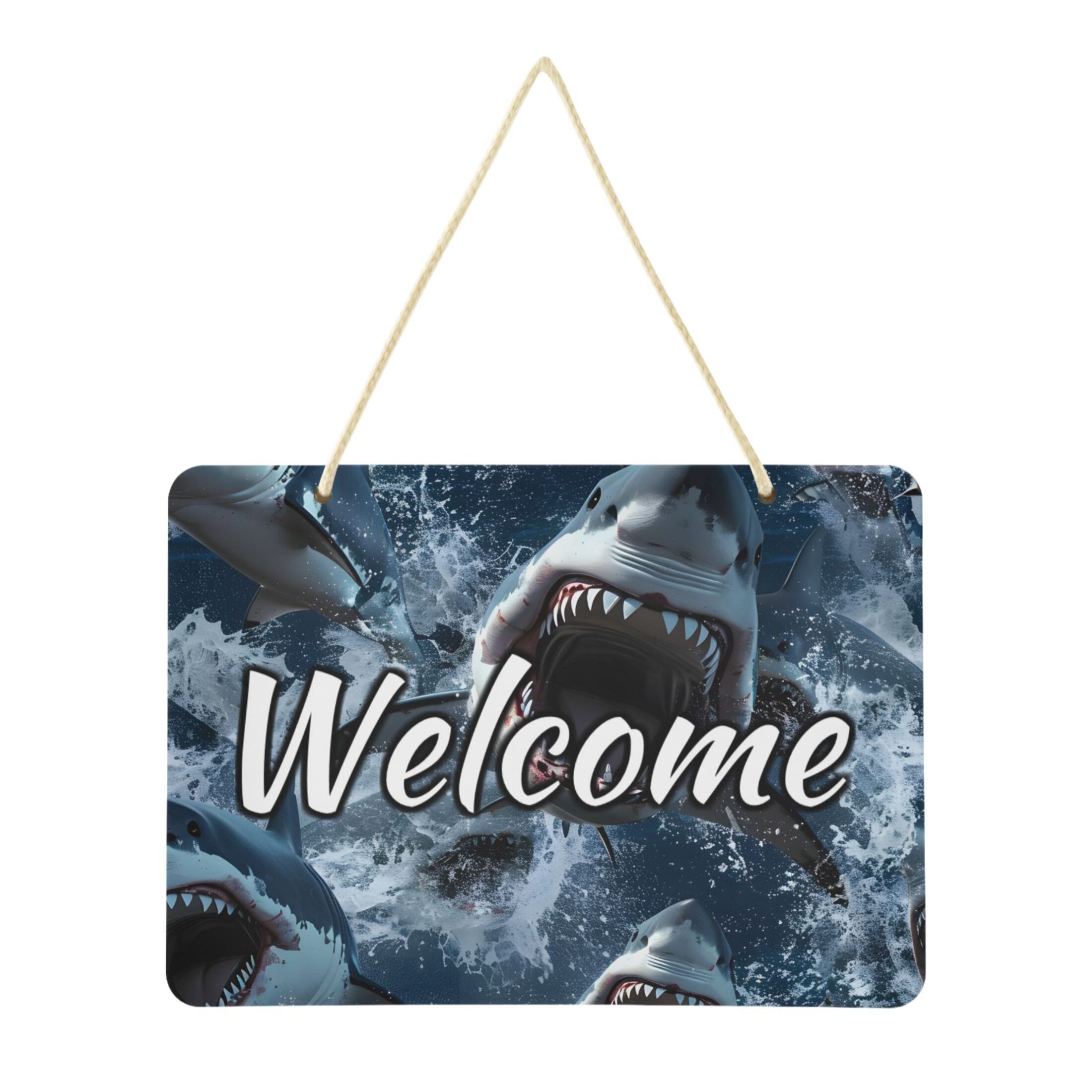 Welcome Door Sign Decoration Sharks Jumped Out Water 13.8" Rectangular ...