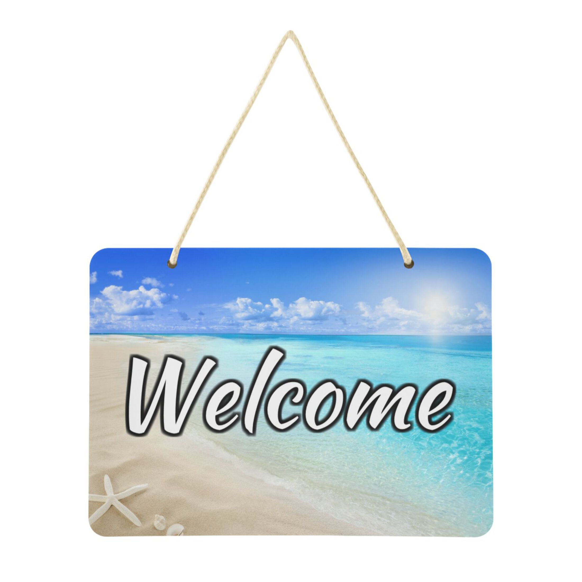 Welcome Door Sign Decoration Shells on Beach 13.8" Rectangular Front ...