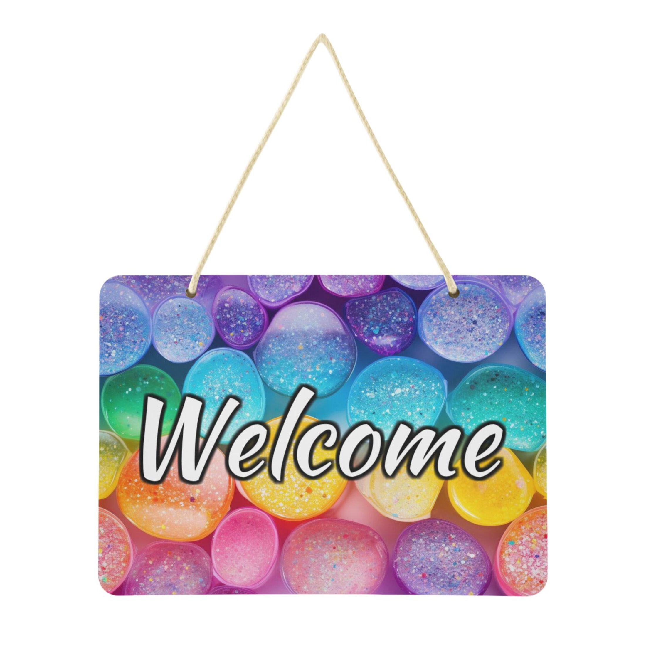 Welcome Door Sign Decoration Shiny Stones 13.8" Rectangular Front ...