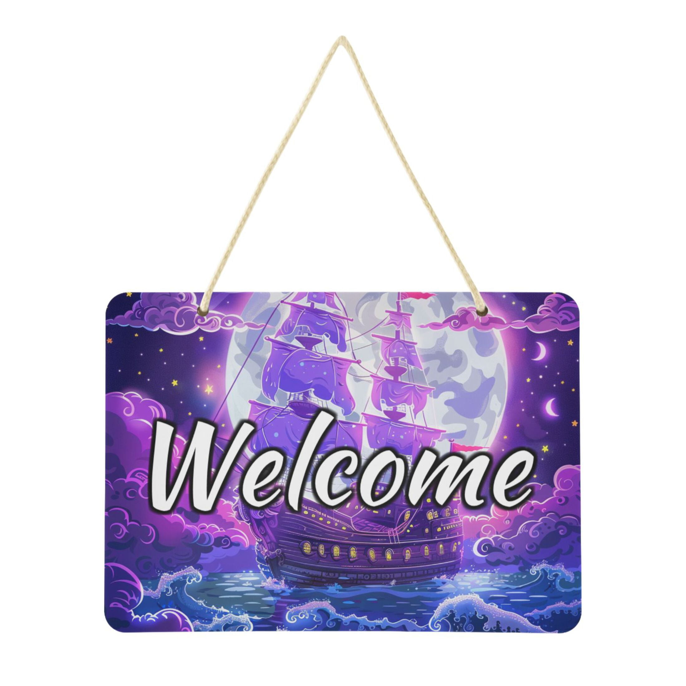 Welcome Door Sign Decoration Ship and Clouds Landscape 13.8 ...