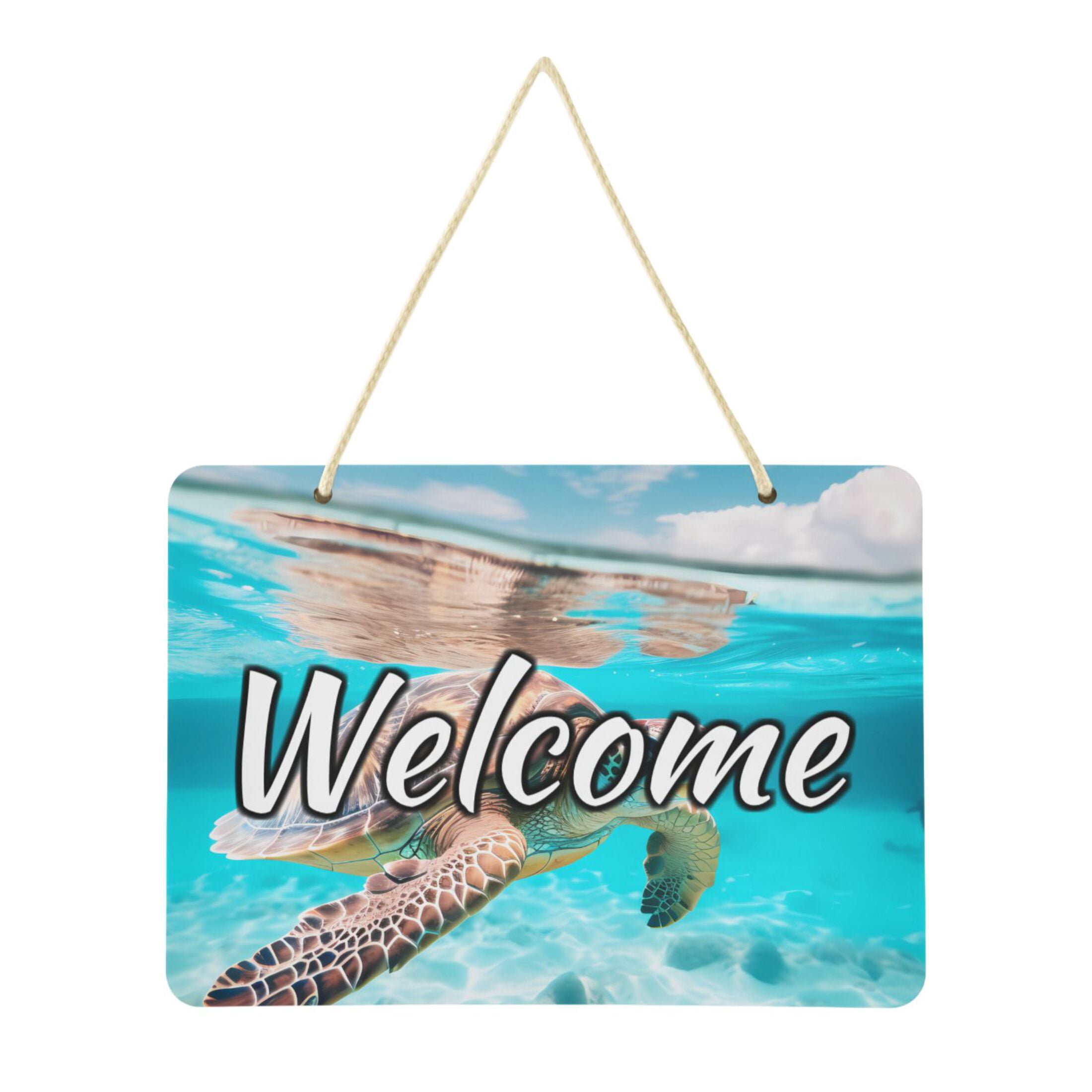 Welcome Door Sign Decoration Sky and Sea Turtle in Sea 13.8 ...