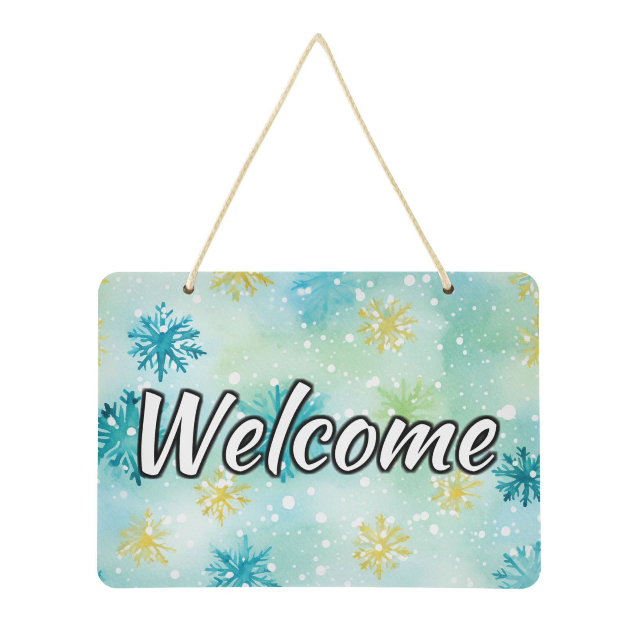 Welcome Door Sign Decoration Snowflakes Christmas 13.8" Rectangular ...