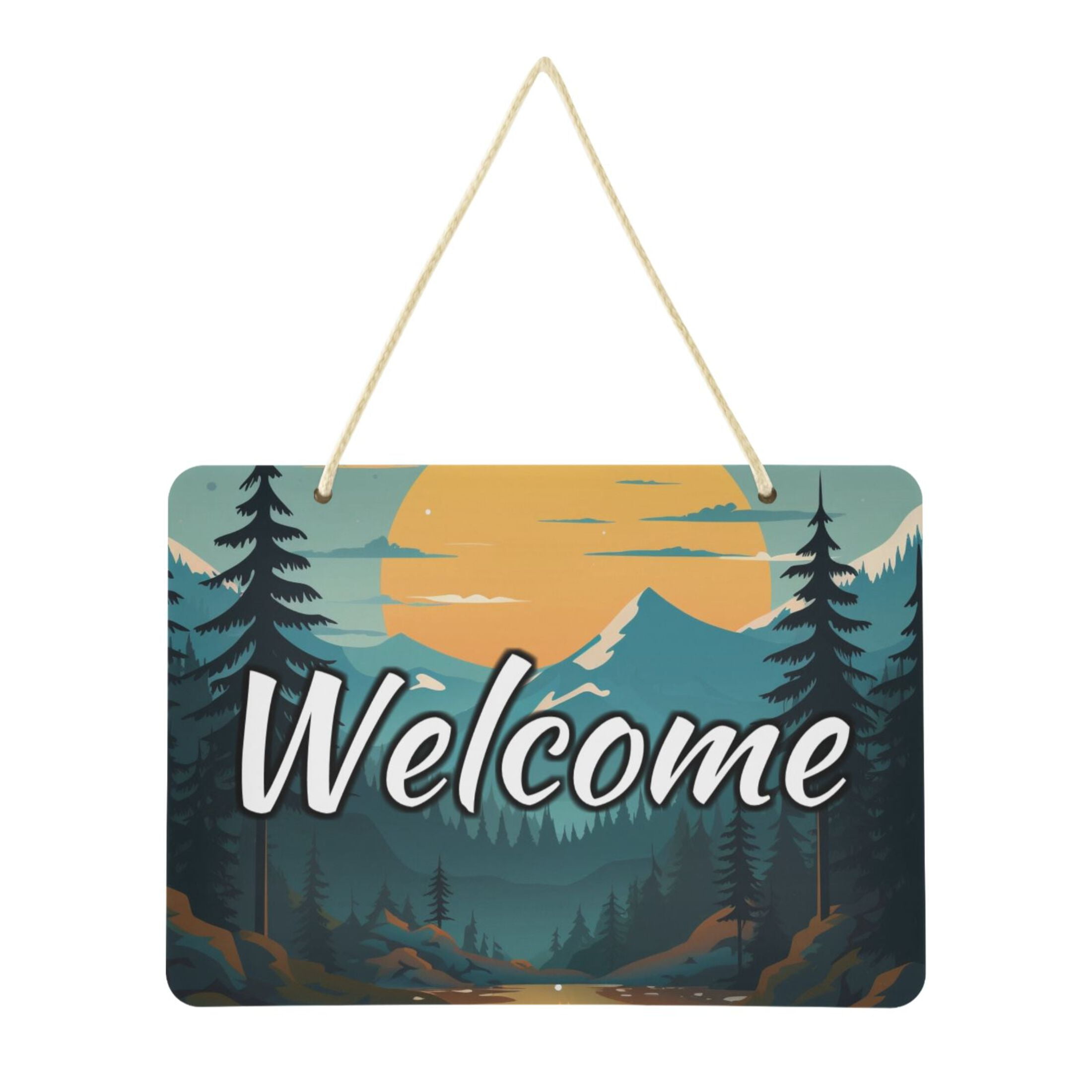Welcome Door Sign Decoration Spring Sunset 13.8" Rectangular Front ...