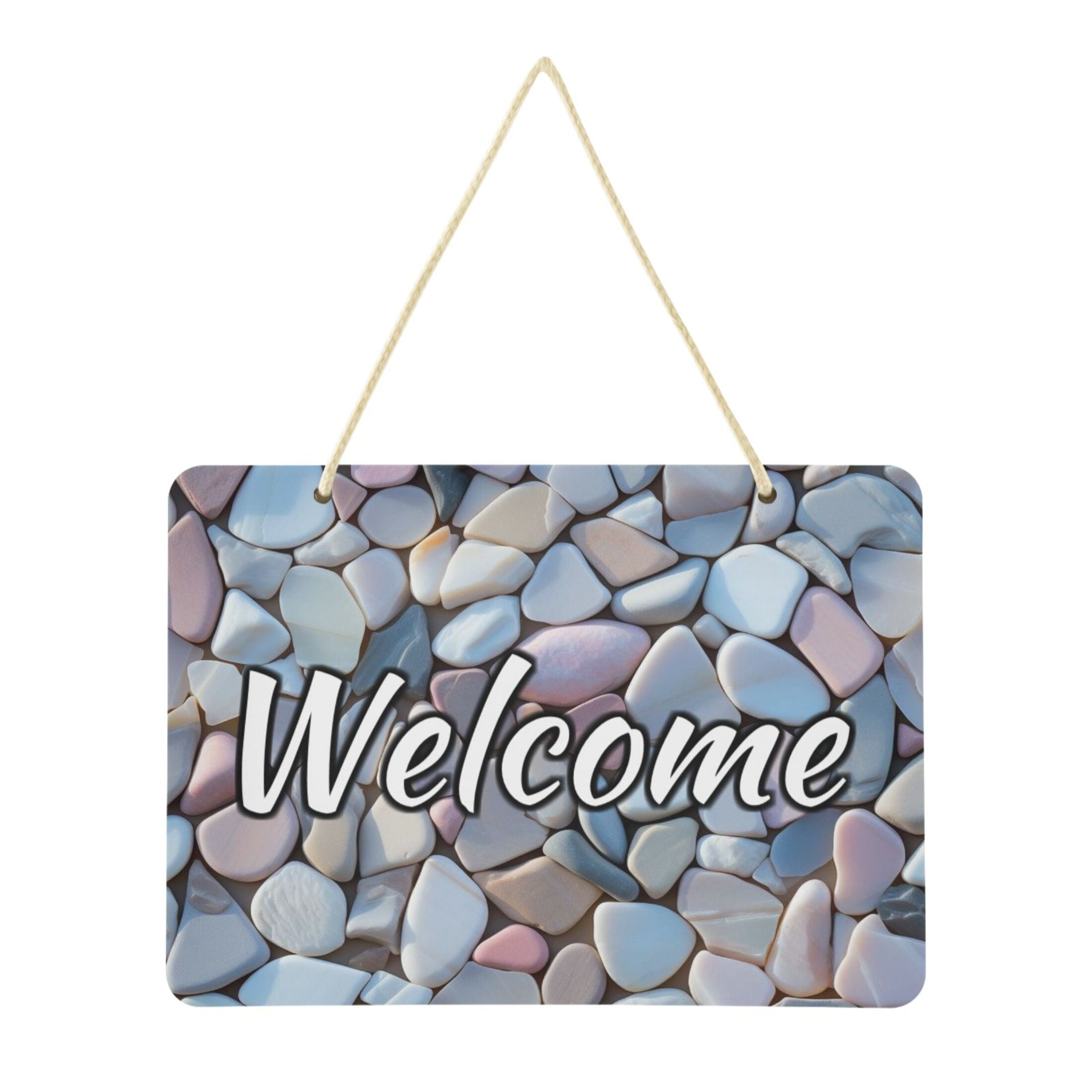 Welcome Door Sign Decoration Stones Pink 13.8" Rectangular Front ...