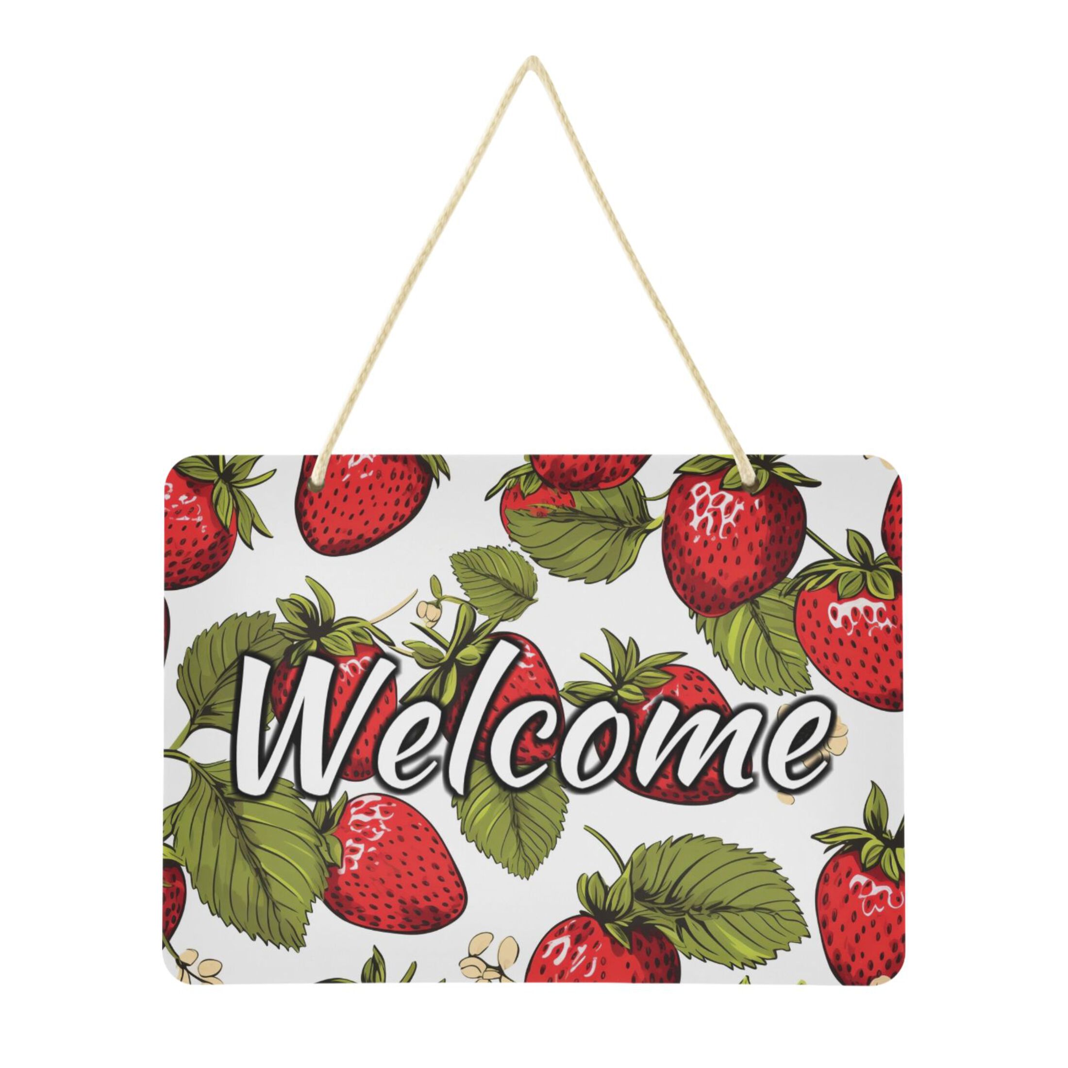 Welcome Door Sign Decoration Strawberry with Leaves 13.8" Rectangular ...
