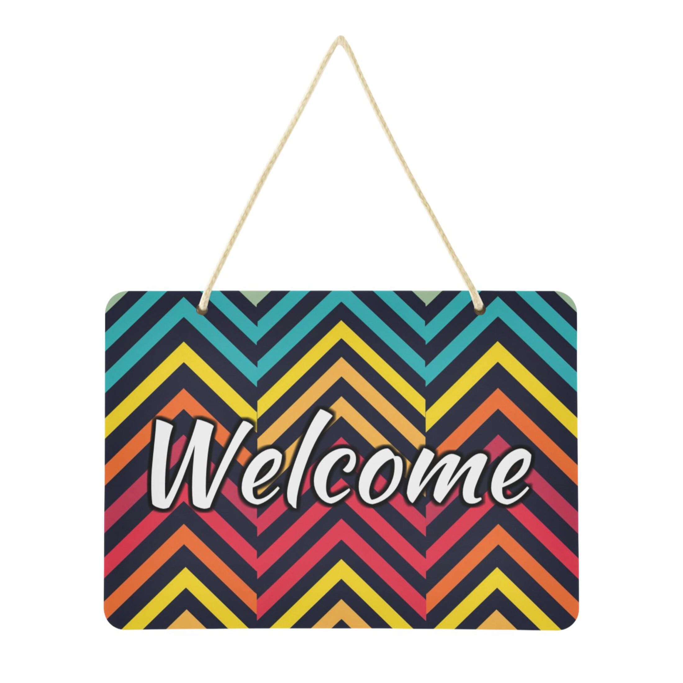 Welcome Door Sign Decoration Streak Line 13.8" Rectangular Front ...