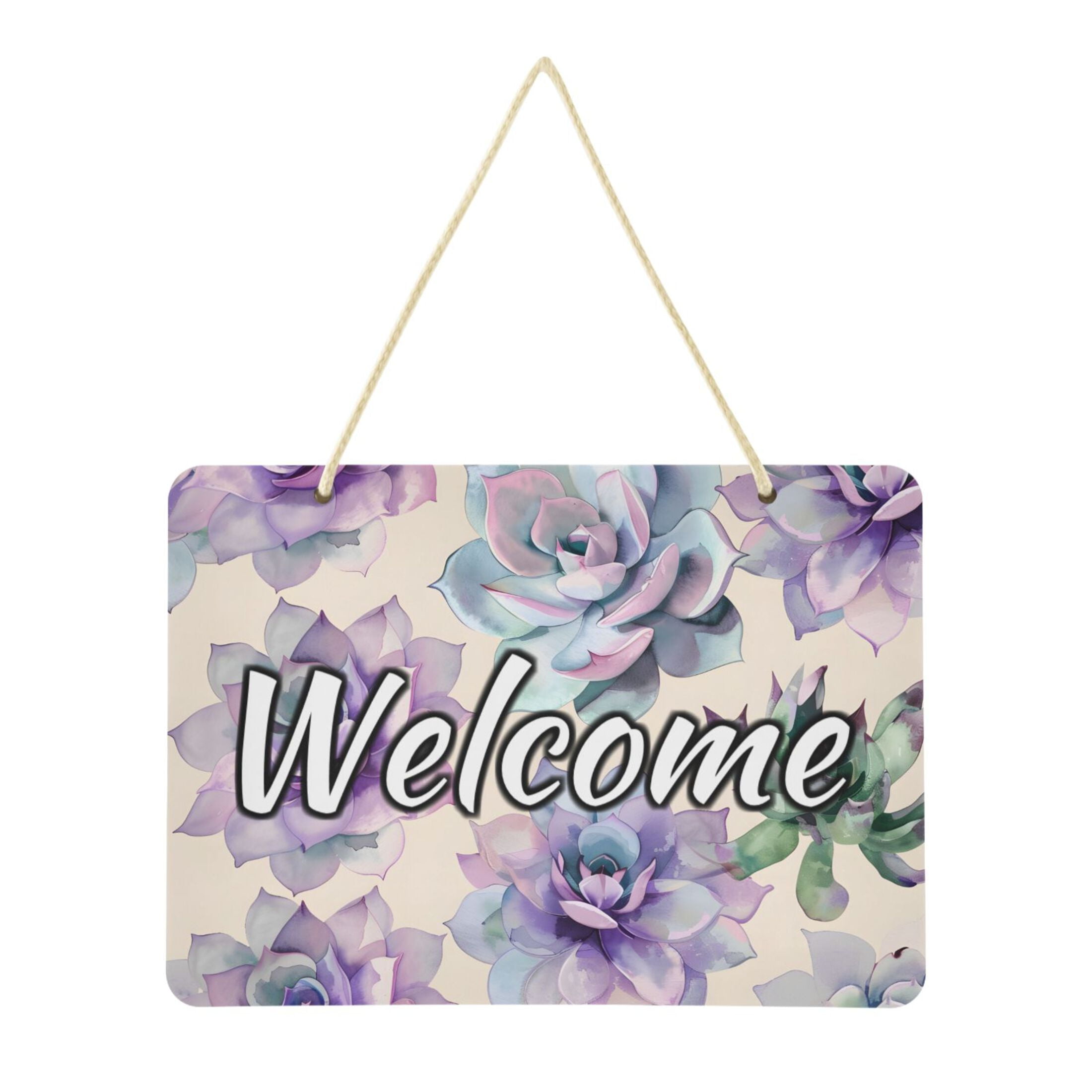 Welcome Door Sign Decoration Succulents Plants 13.8" Rectangular Front ...