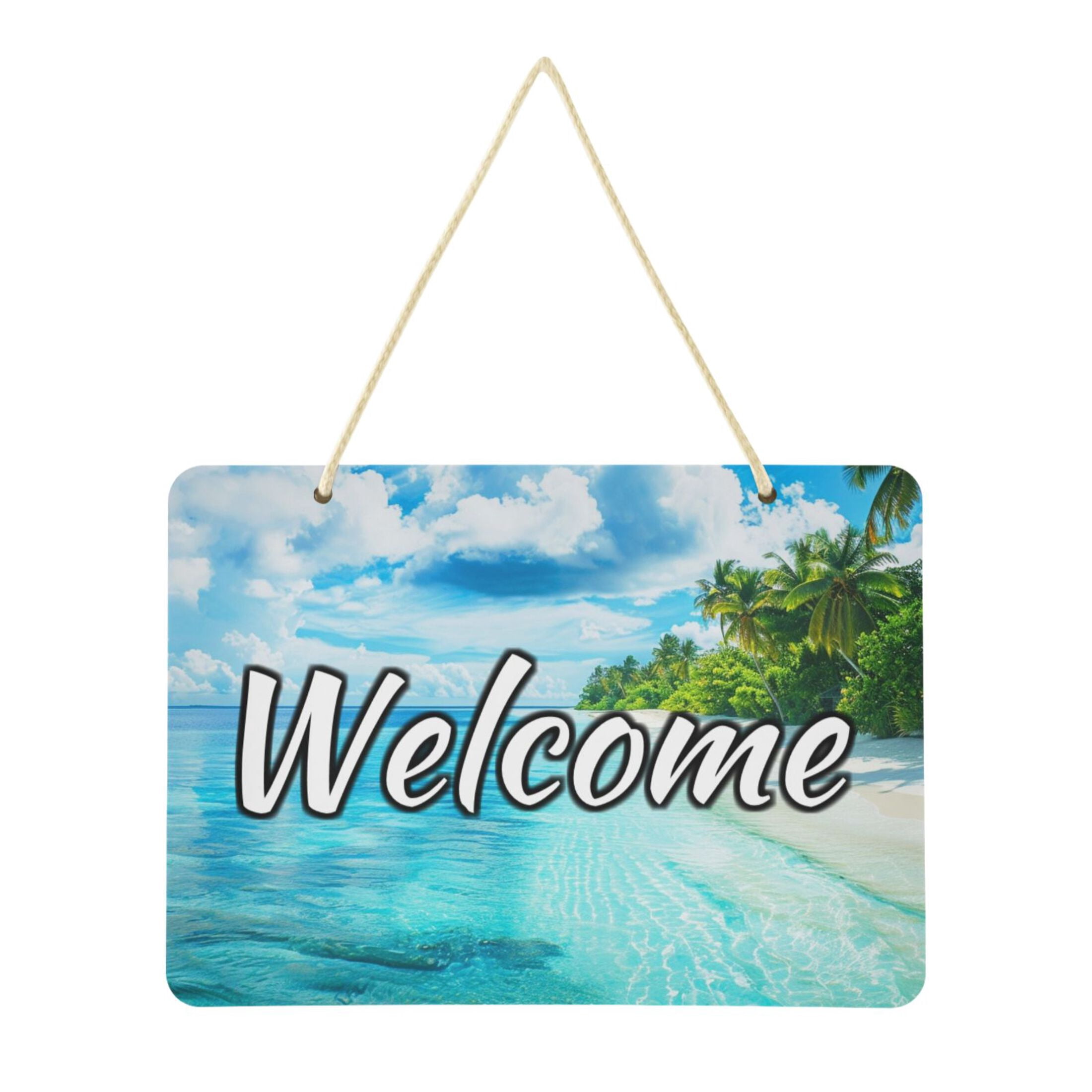 Welcome Door Sign Decoration Summer Beach 13.8" Rectangular Front ...