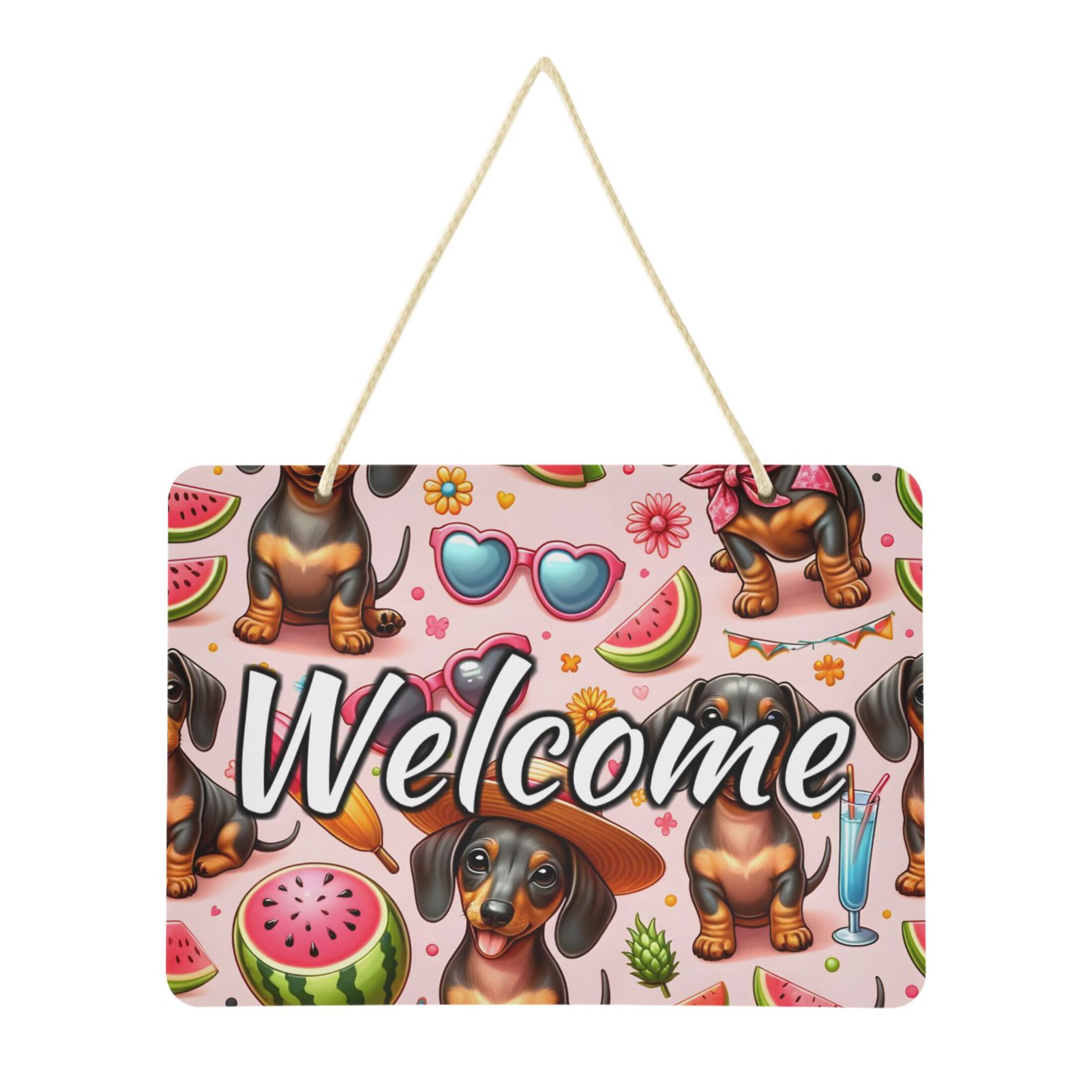 Welcome Door Sign Decoration Summer Dogs and Watermelon 13.8 ...