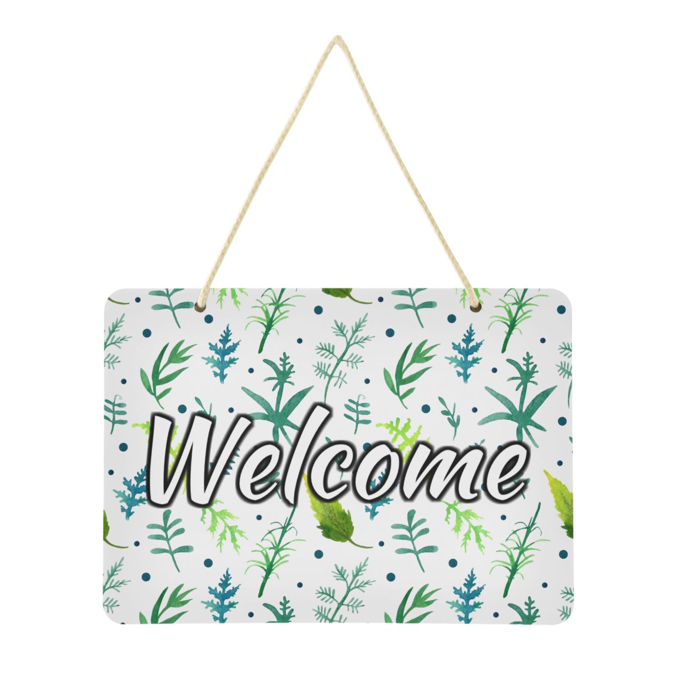 Welcome Door Sign Decoration Summer Leaves Green 13.8" Rectangular ...