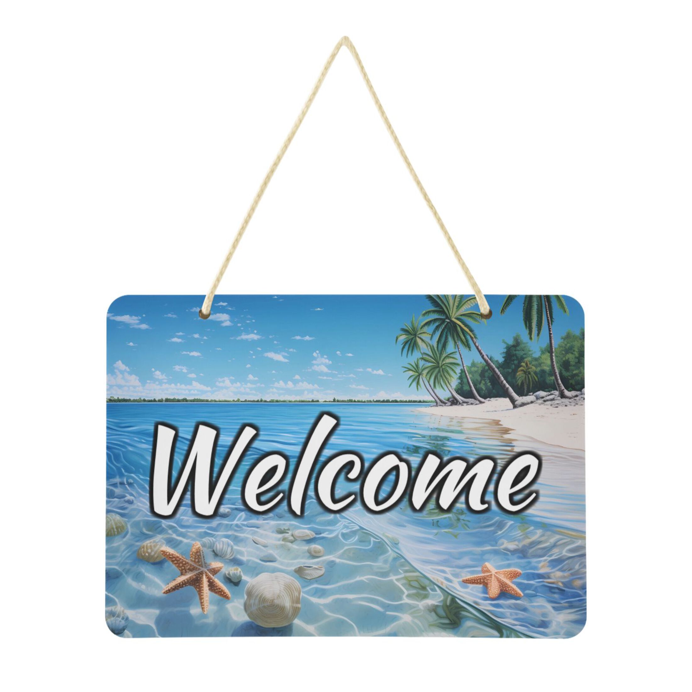 Welcome Door Sign Decoration Summer Seashell in Sea 13.8" Rectangular ...