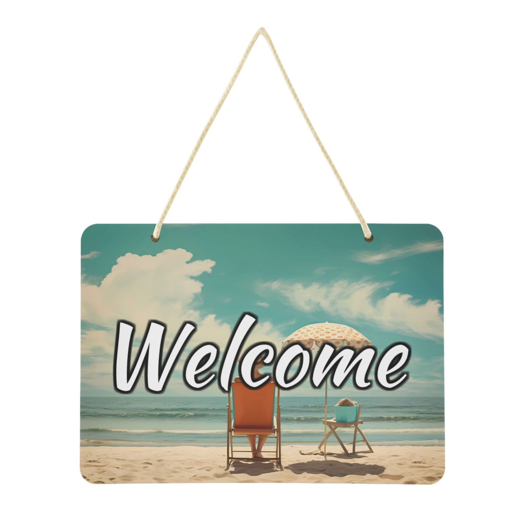 Welcome Door Sign Decoration Summer Vocation Beach 13.8" Rectangular ...