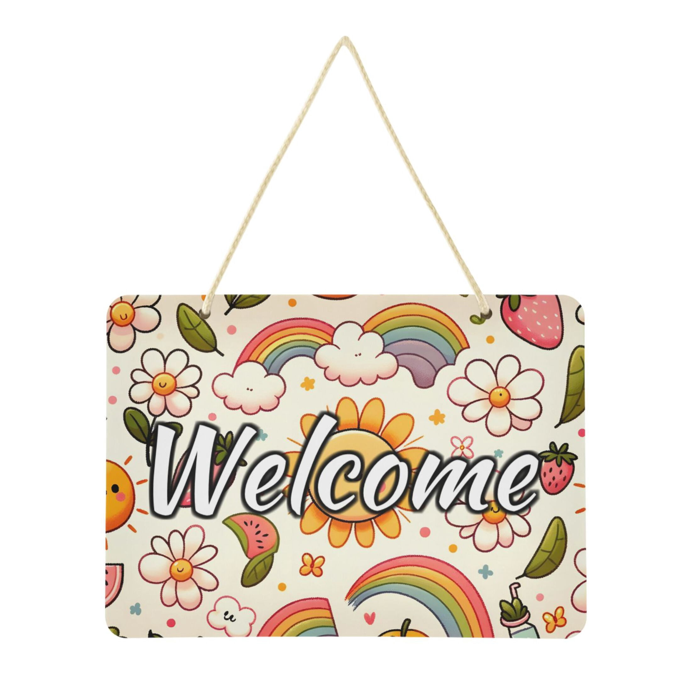 Welcome Door Sign Decoration Sun and Rainbow Strawberry 13.8 ...