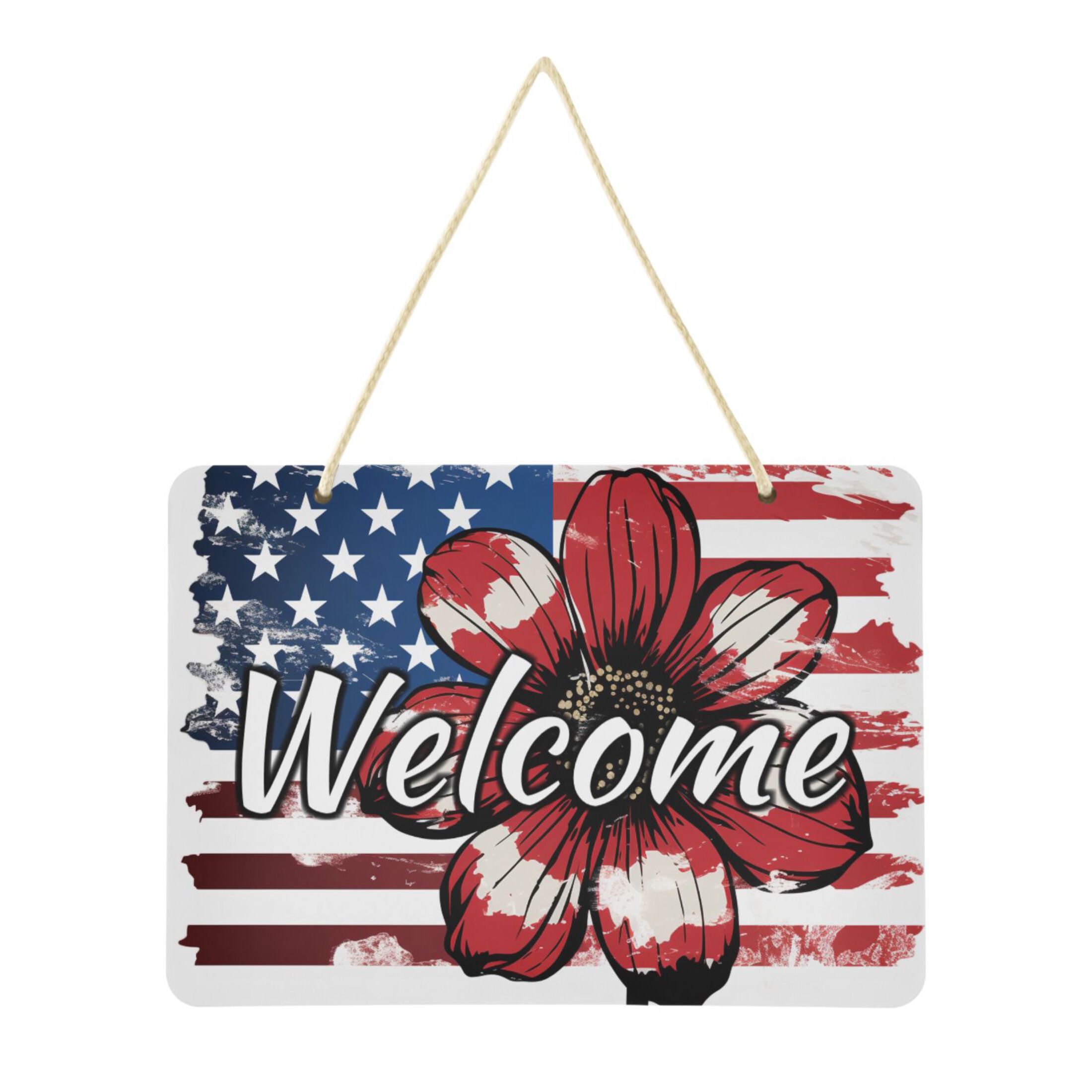 Welcome Door Sign Decoration Sunflower with Flag 13.8" Rectangular ...
