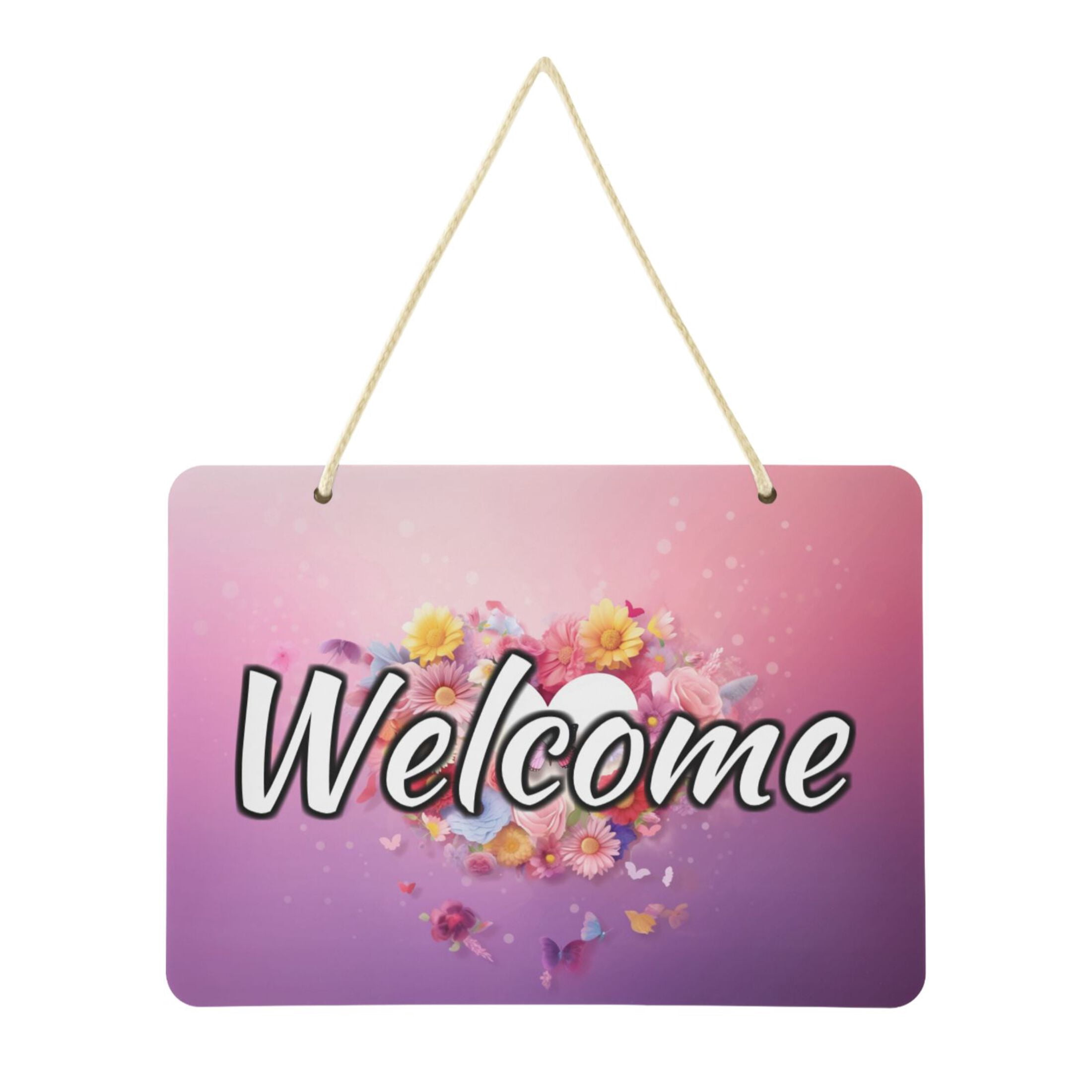 Welcome Door Sign Decoration Sunflowers Butterfly on Pink 13.8 ...