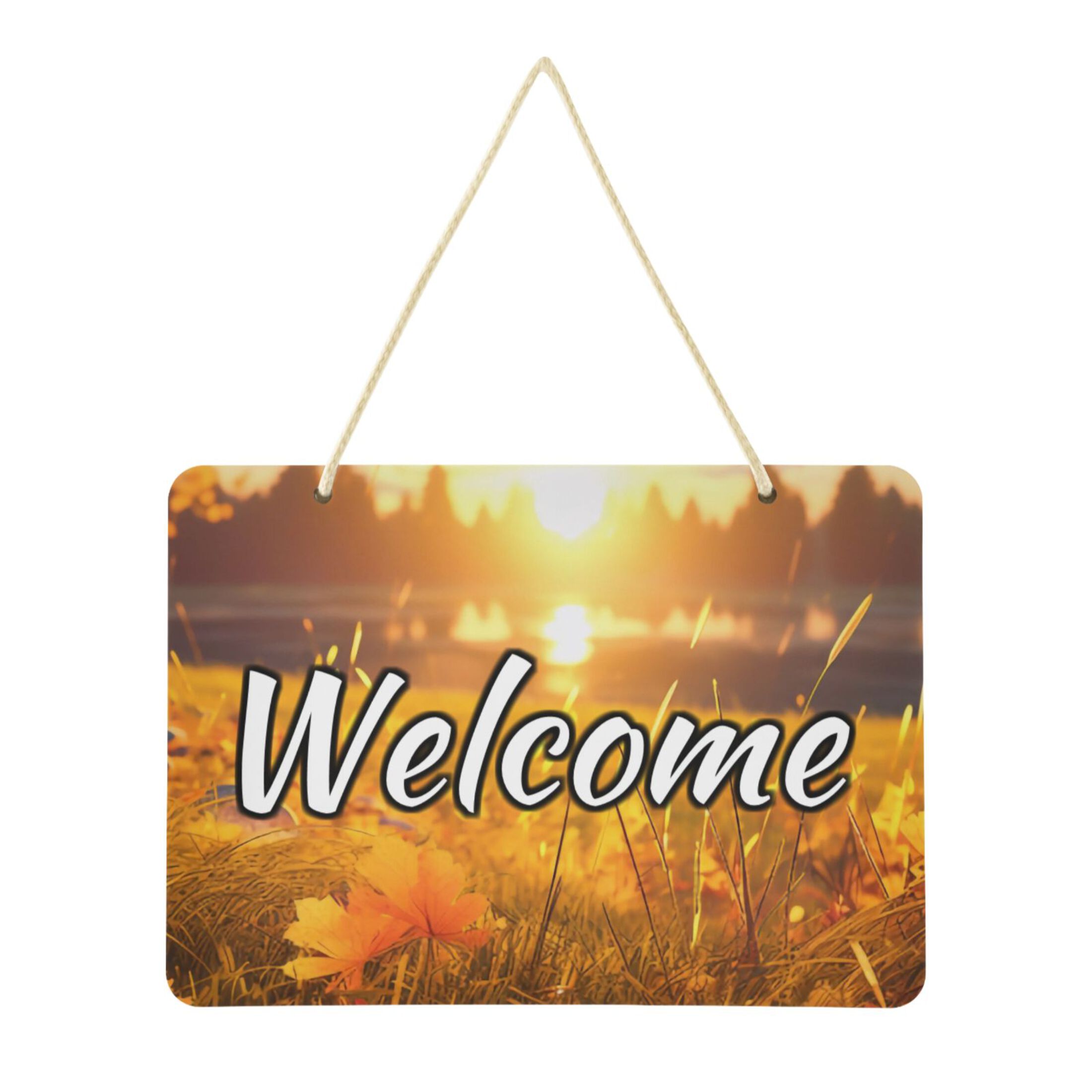 Welcome Door Sign Decoration Sunset Leaves 13.8" Rectangular Front ...