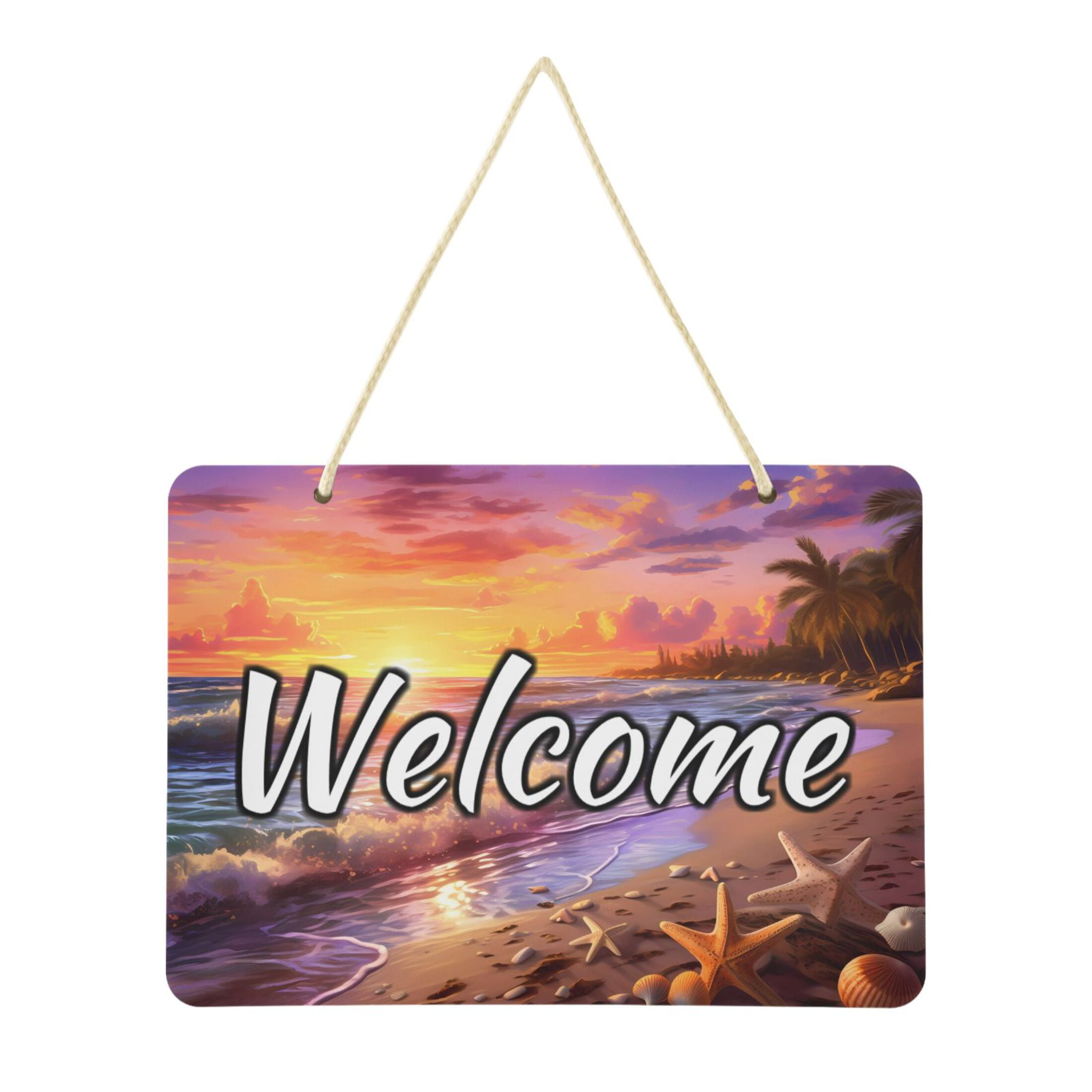 Welcome Door Sign Decoration Sunset Seastar on Beach 13.8" Rectangular ...