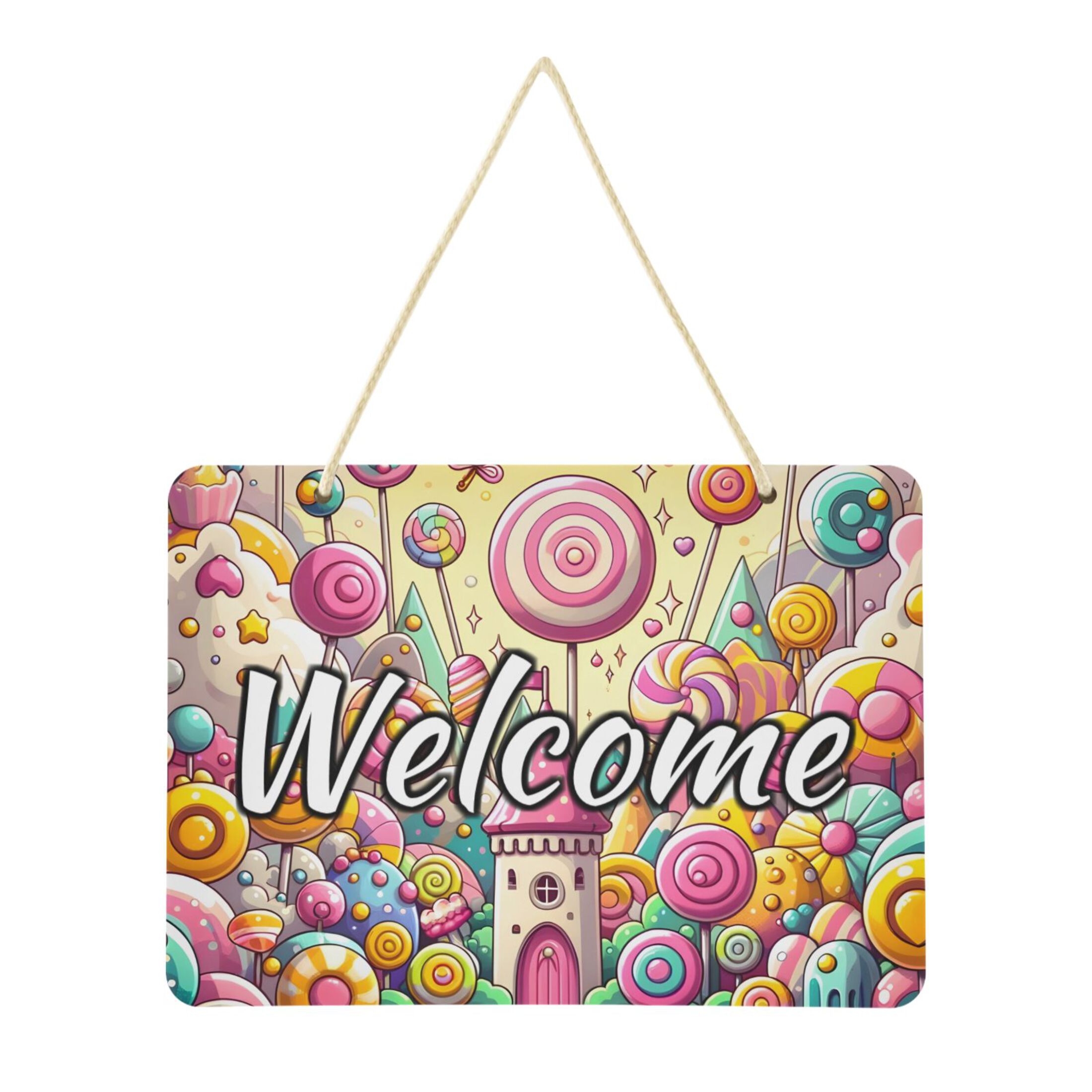 Welcome Door Sign Decoration Sweet Candy Castle 13.8" Rectangular Front ...