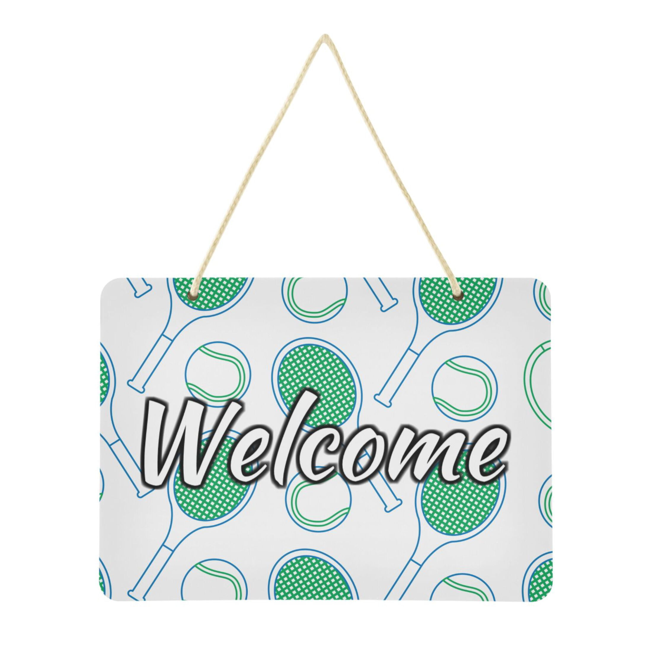 Welcome Door Sign Decoration Tennis Racquet and Ball 13.8" Rectangular ...