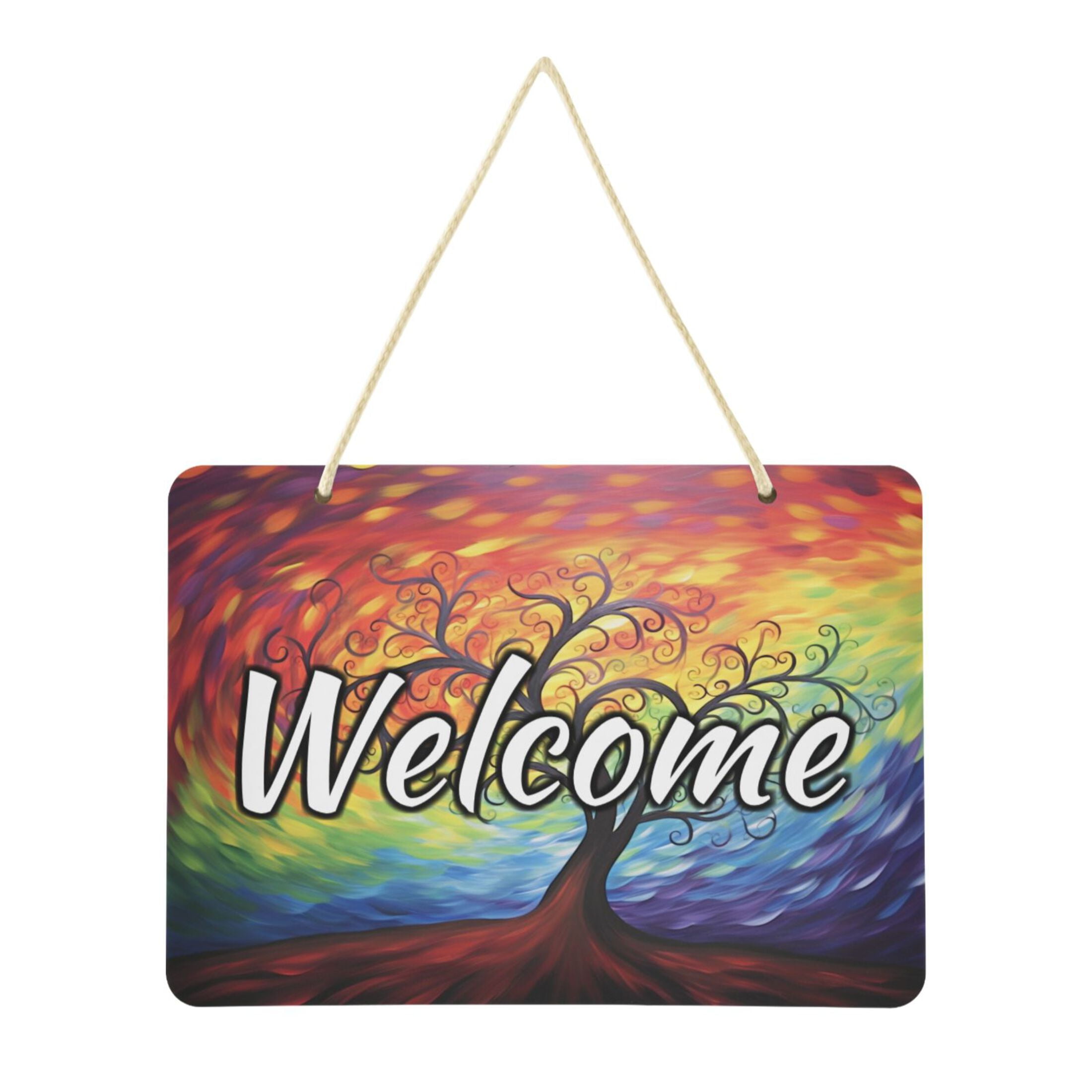 Welcome Door Sign Decoration Tree 13.8" Rectangular Front Entrance ...