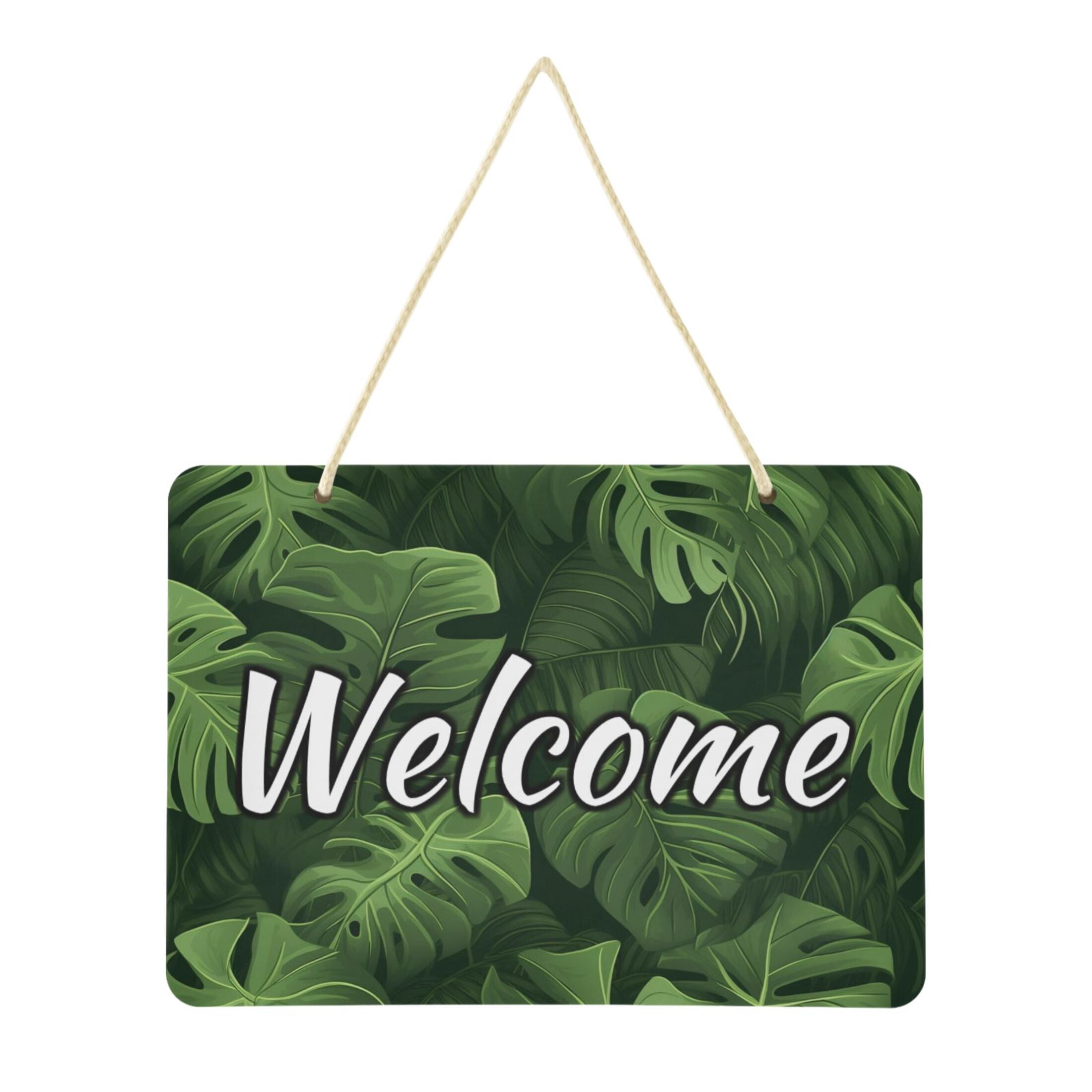 Welcome Door Sign Decoration Tropical Leaf 13.8" Rectangular Front ...