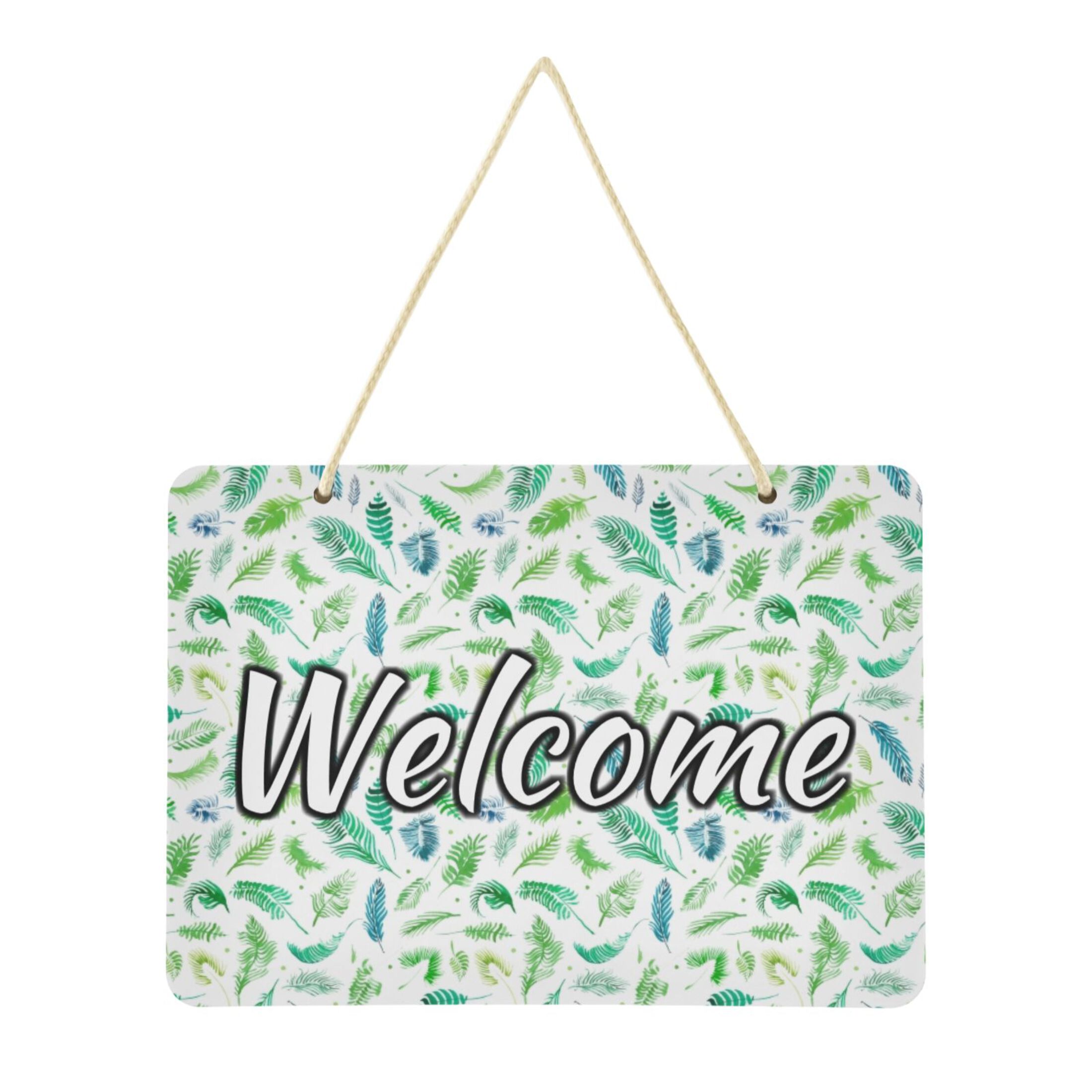 Welcome Door Sign Decoration Tropical Palm Leaves 13.8" Rectangular ...