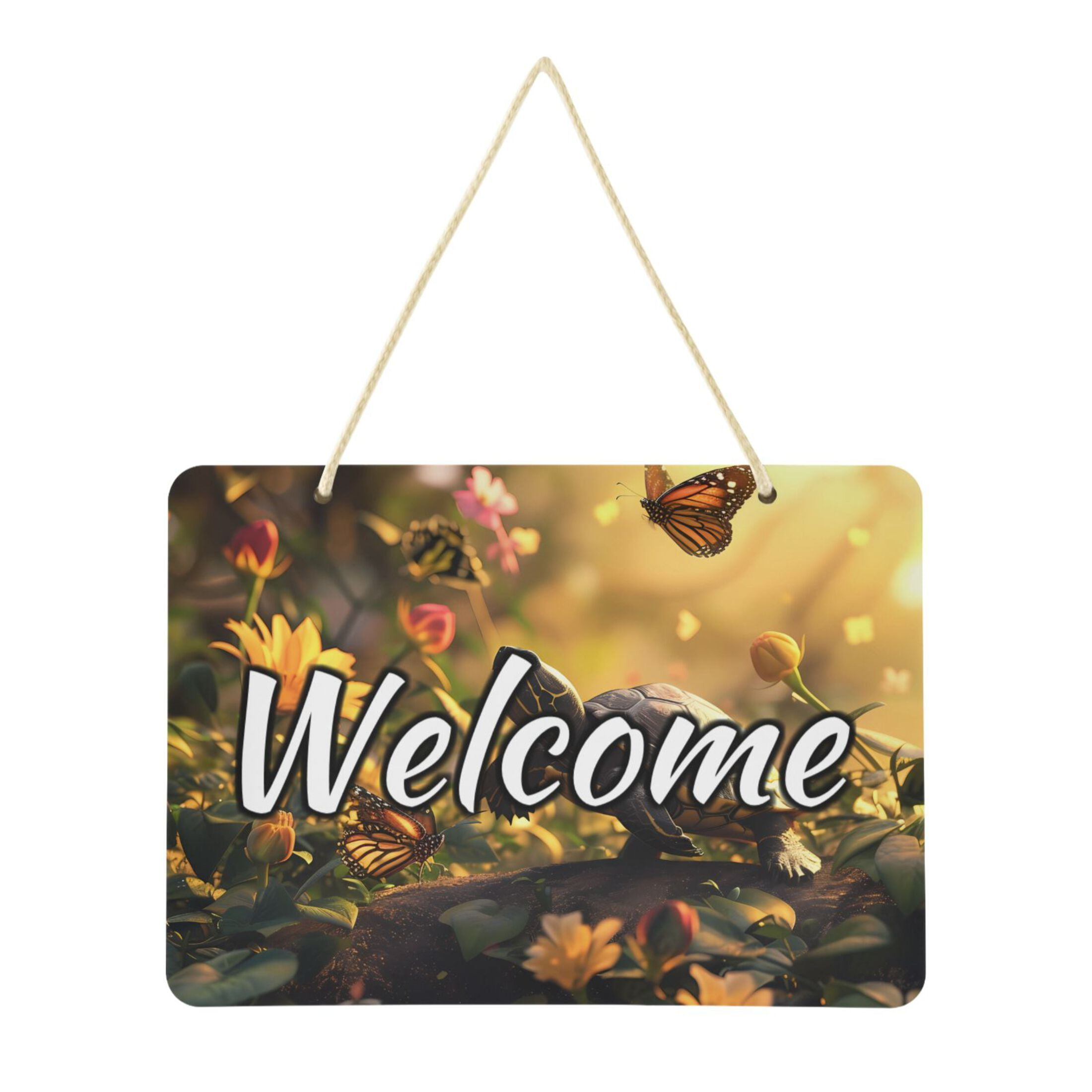 Welcome Door Sign Decoration Turtle Butterfly Sunset 13.8" Rectangular ...
