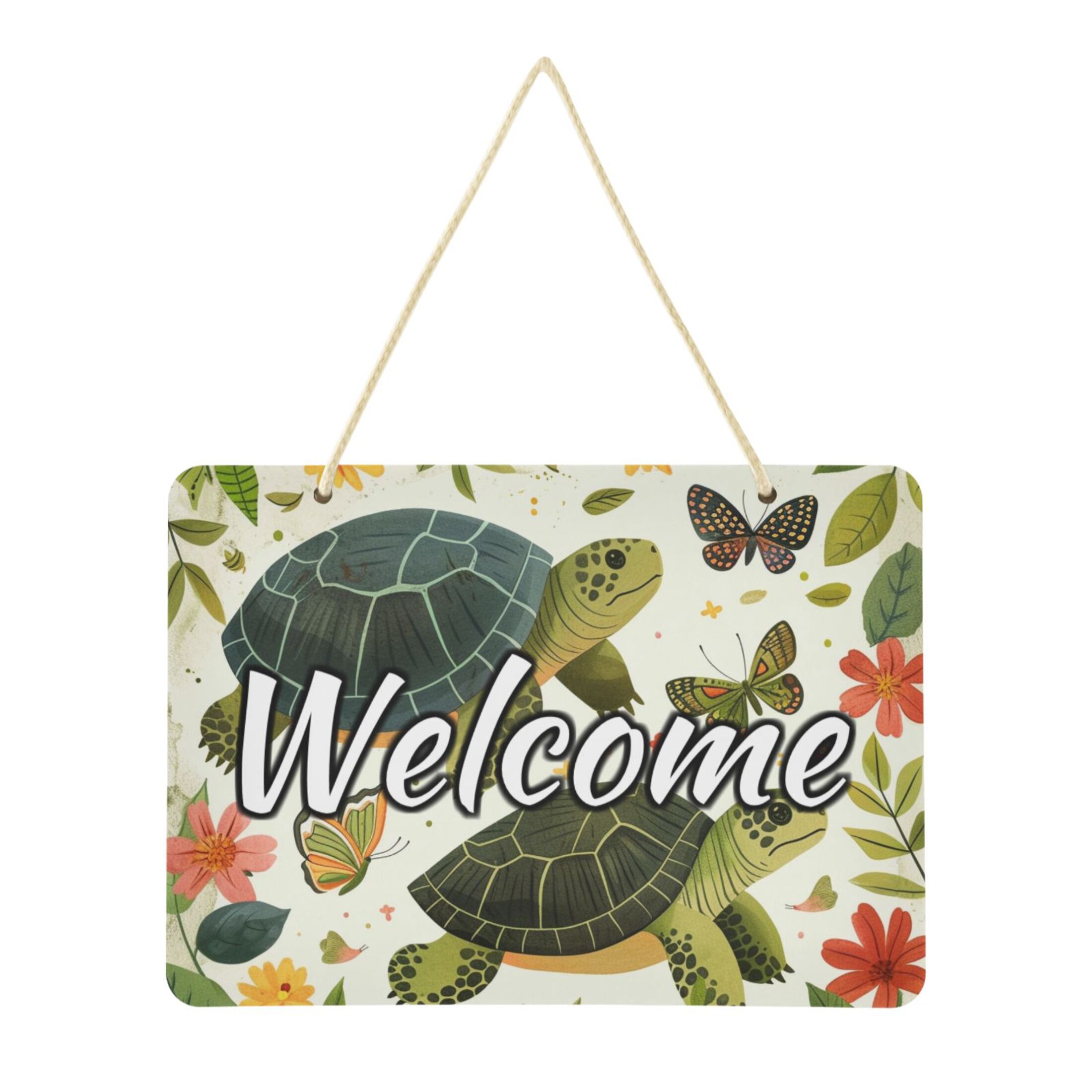 Welcome Door Sign Decoration Turtle Butterfly and Leaf 13.8 ...