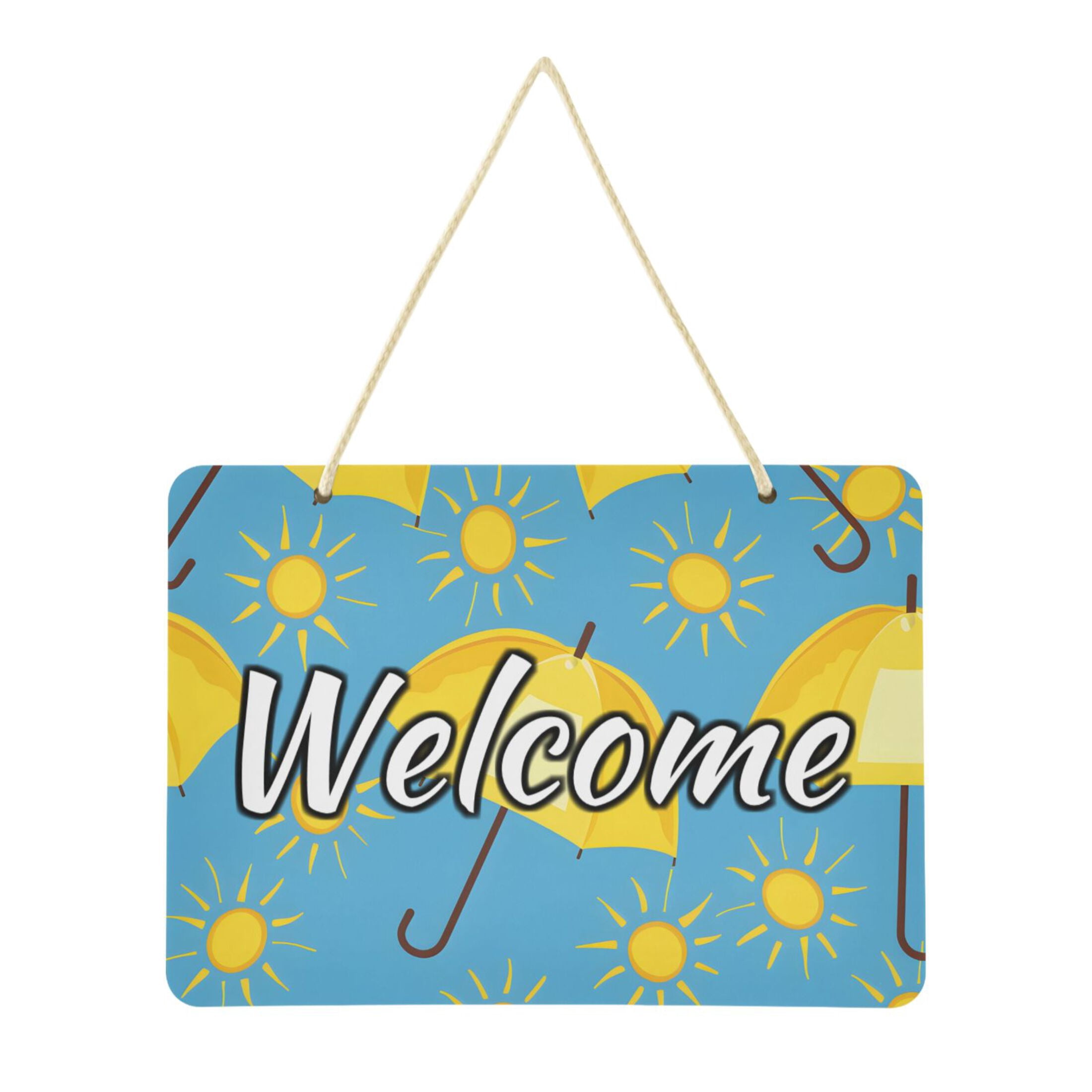 Welcome Door Sign Decoration Umbrella and Sun 13.8" Rectangular Front ...