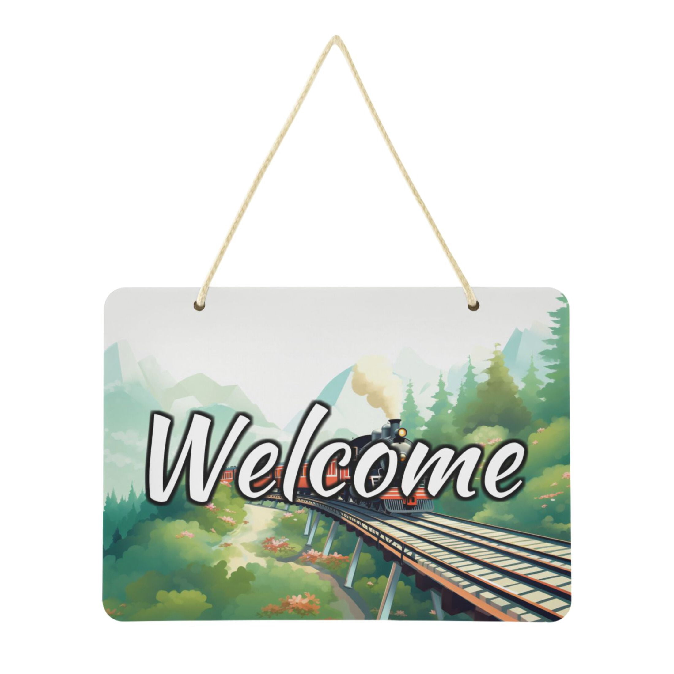 Welcome Door Sign Decoration Vehicle Train Landscape 13.8" Rectangular ...