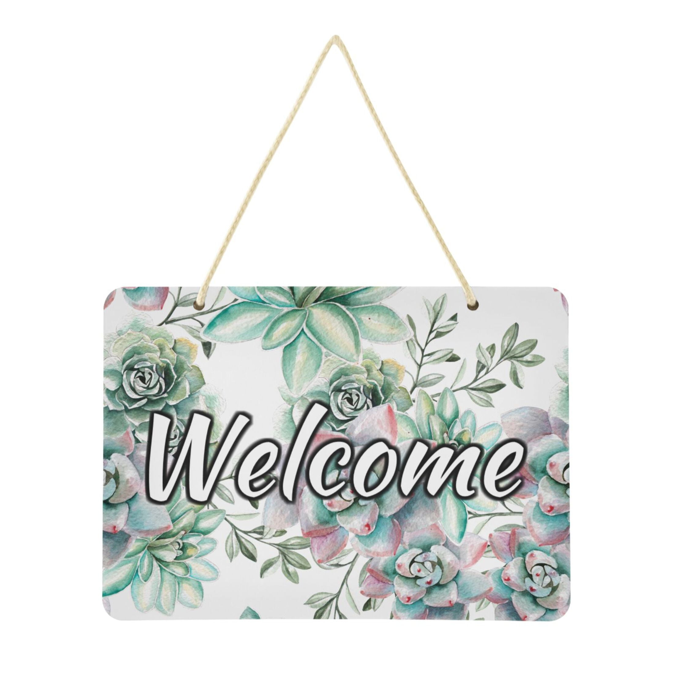 Welcome Door Sign Decoration Watercolor Cactus 13.8" Rectangular Front ...