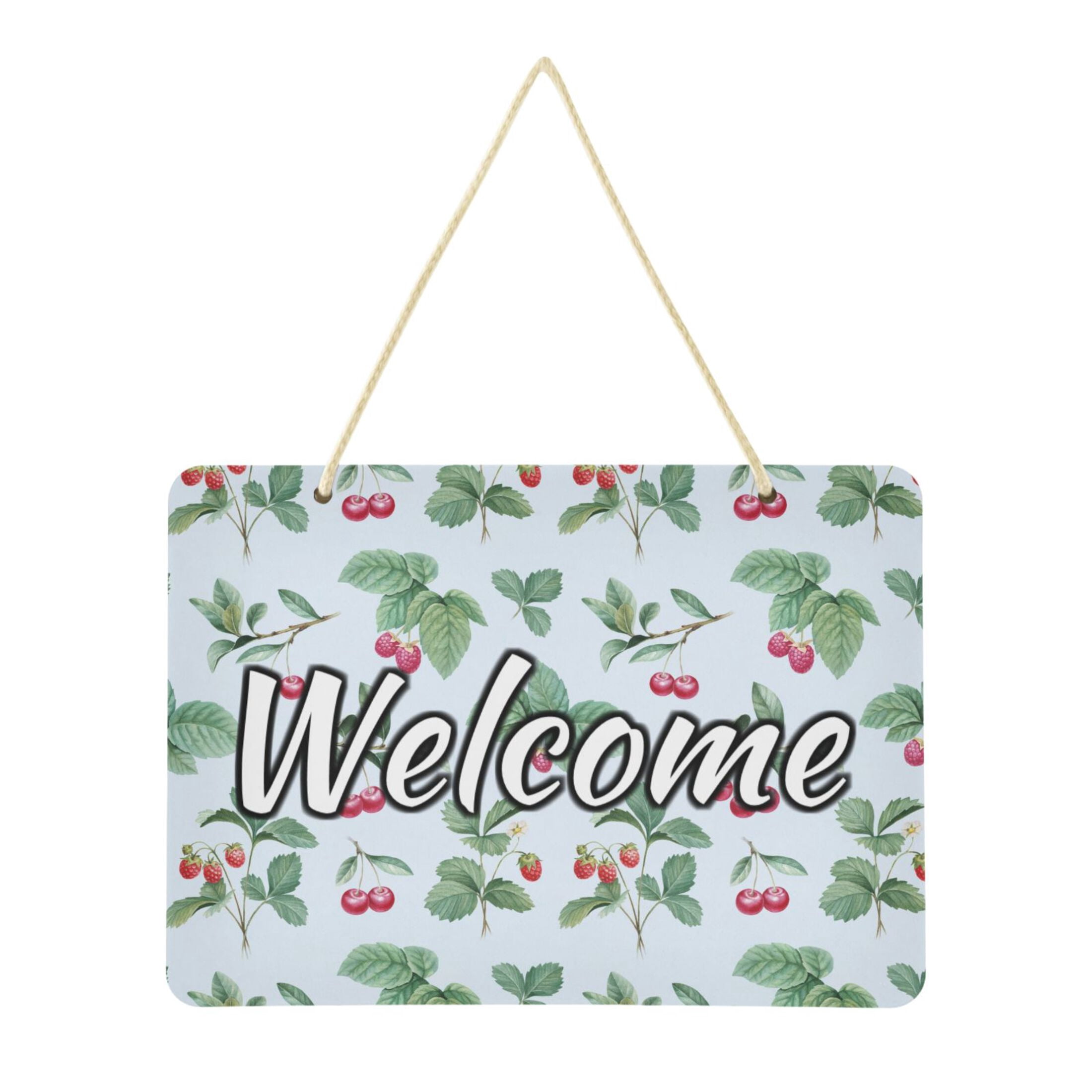 Welcome Door Sign Decoration Watercolor Cherry and Leaves 13.8 ...