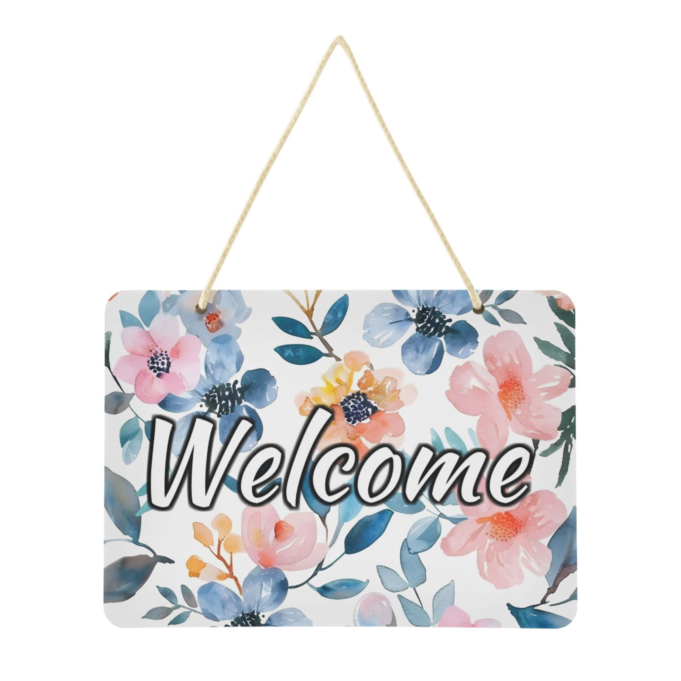 Welcome Door Sign Decoration Watercolor Flowers and Leaves 13.8 ...