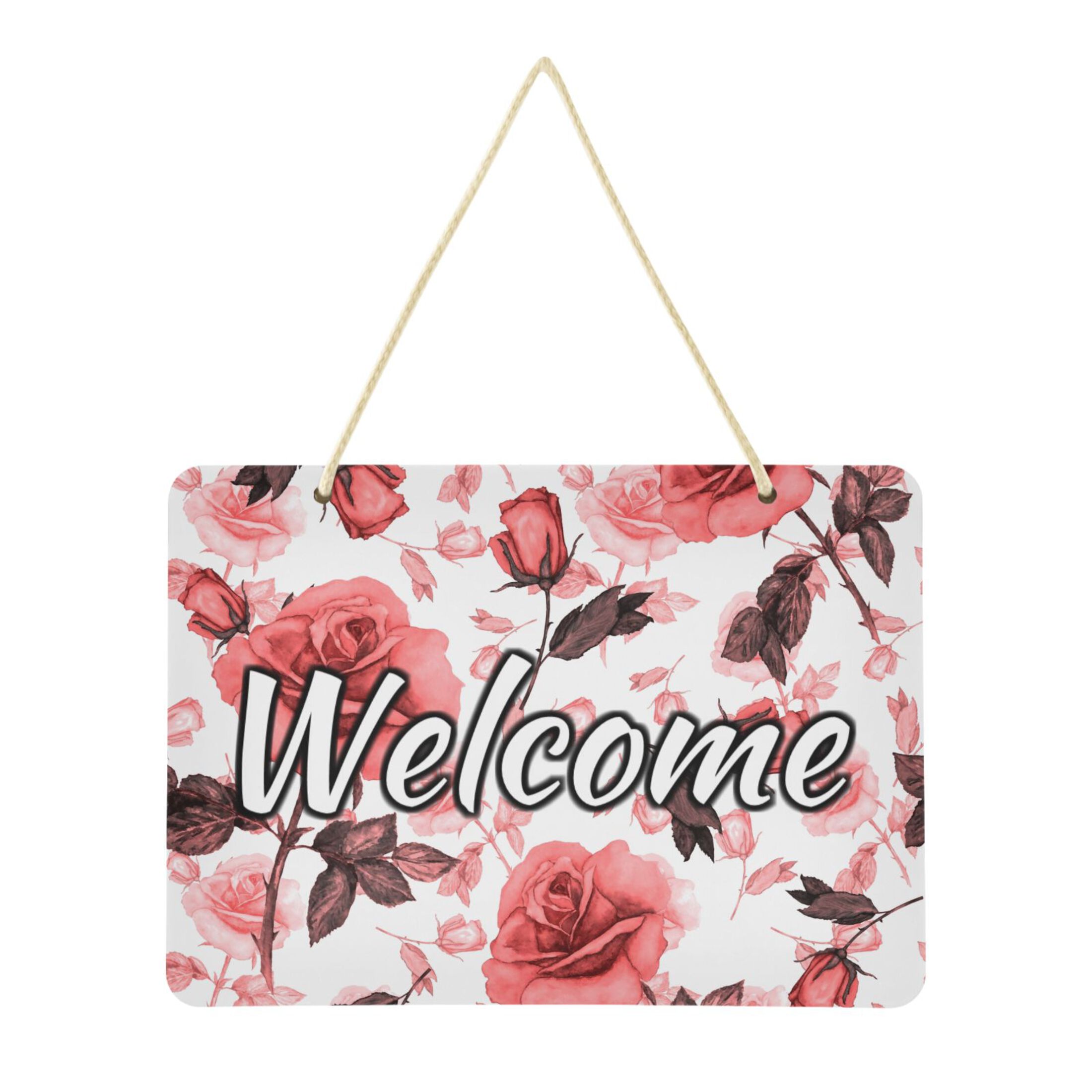 Welcome Door Sign Decoration Watercolor Red Roses 13.8" Rectangular ...