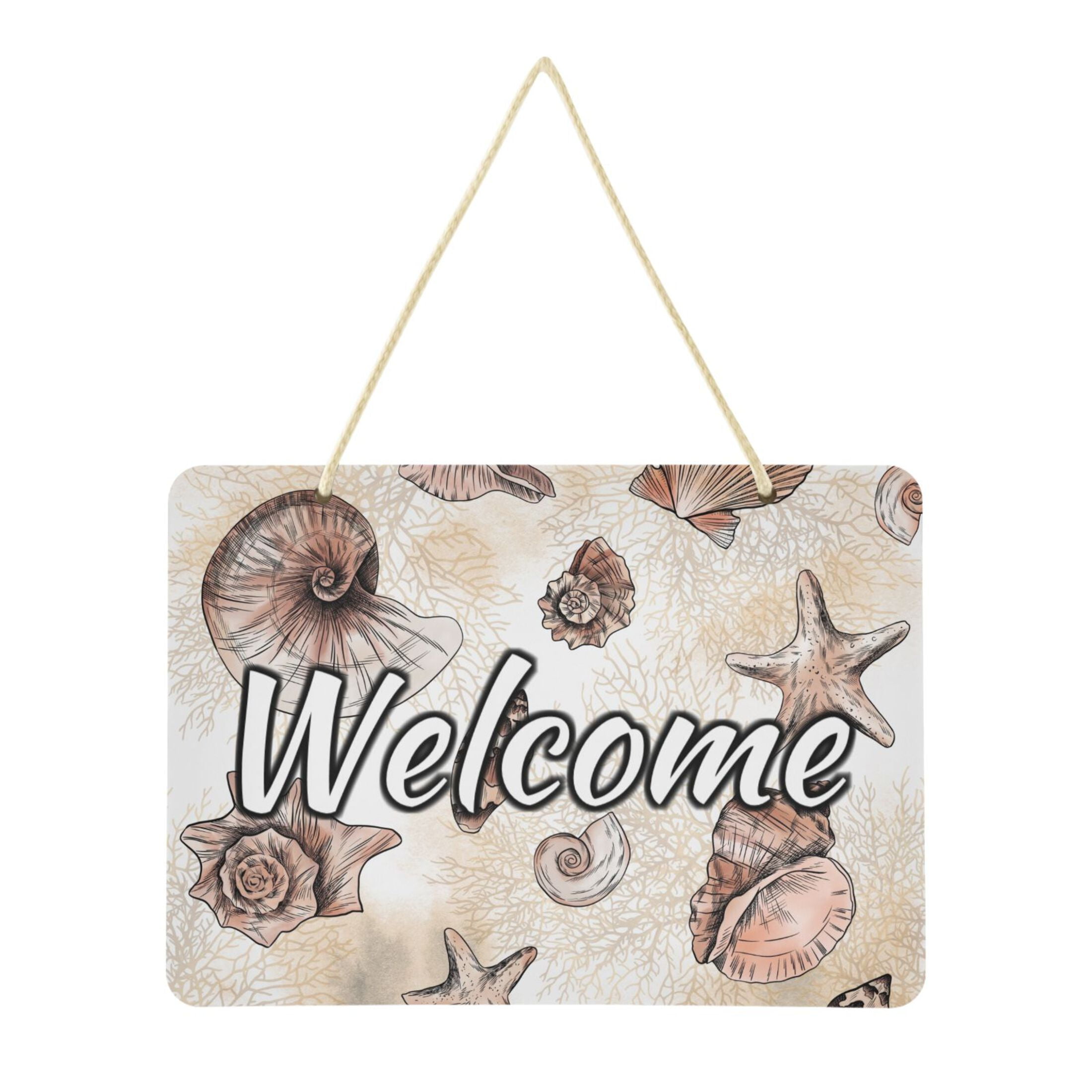 Welcome Door Sign Decoration Watercolor Seashells 13.8" Rectangular ...