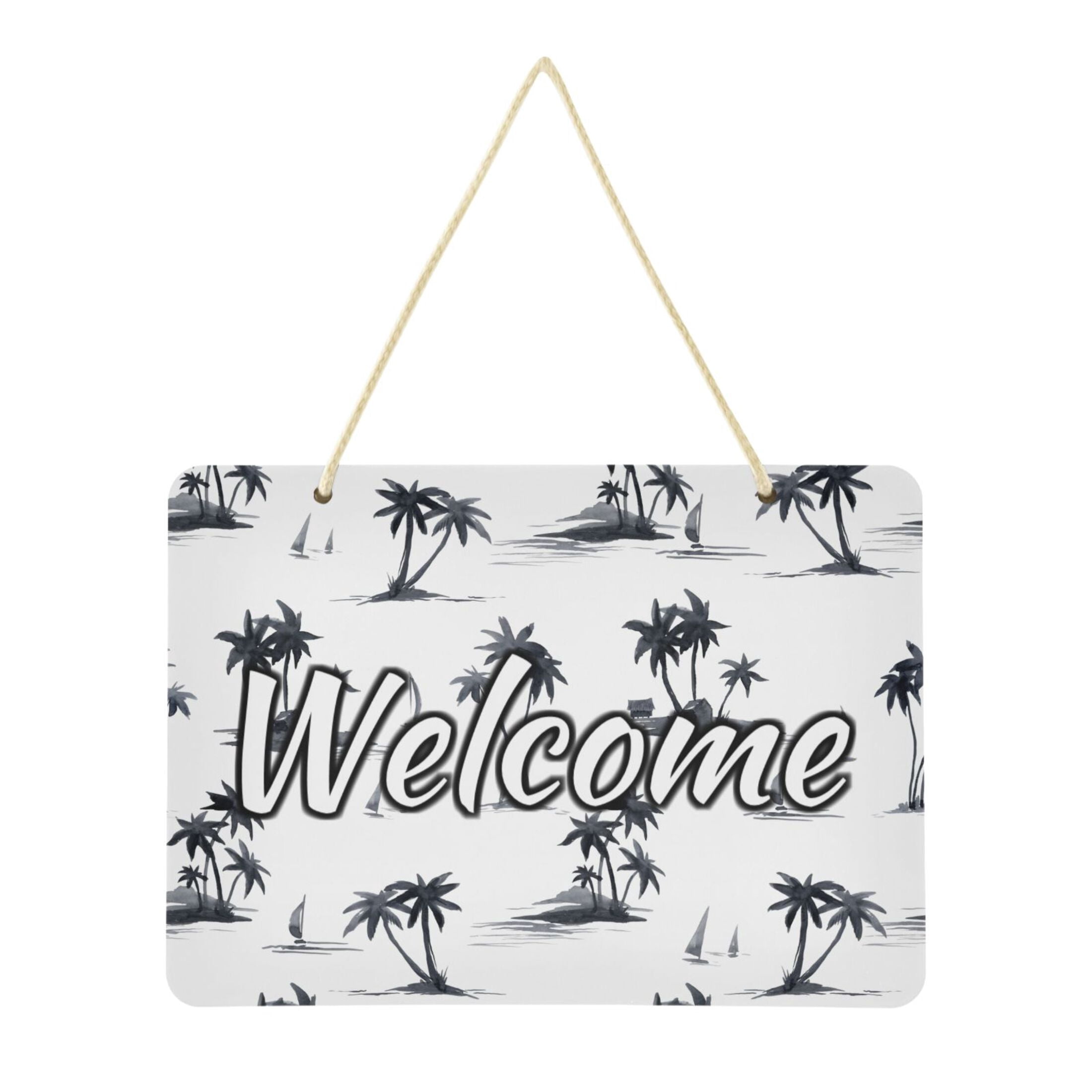 Welcome Door Sign Decoration Watercolor Summer Tropical Tree 13.8 ...
