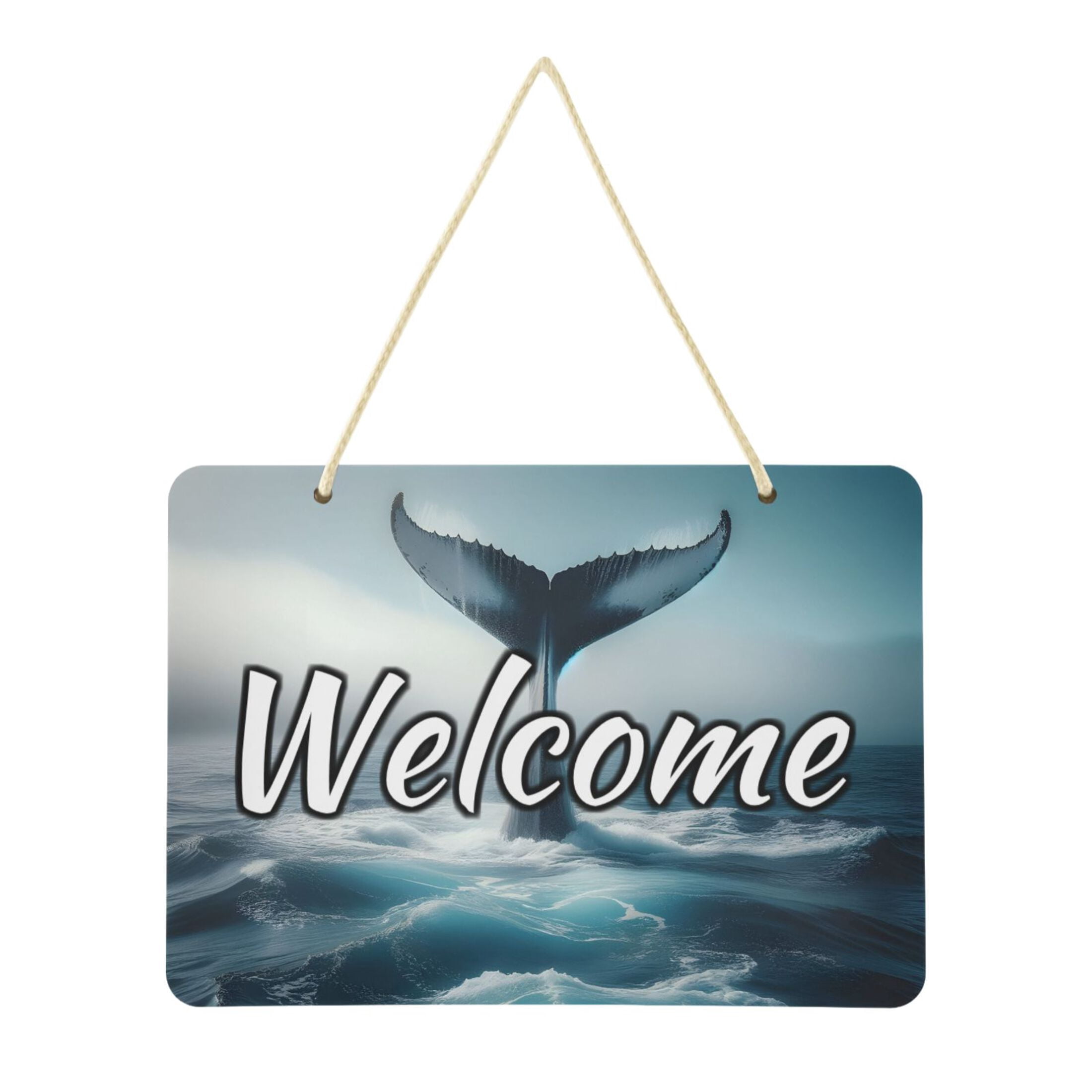 Welcome Door Sign Decoration Whale Tail 13.8" Rectangular Front ...