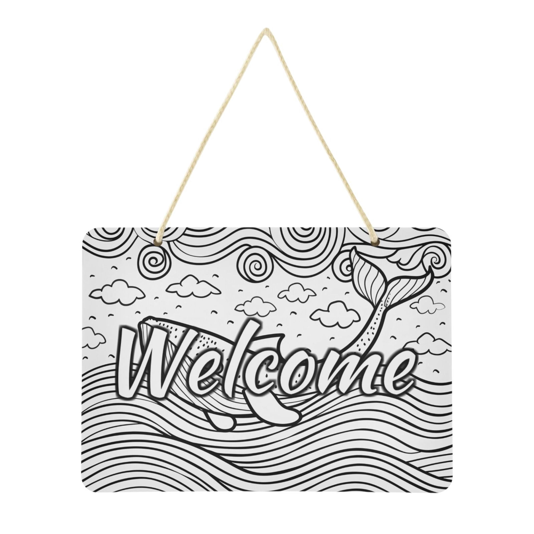Welcome Door Sign Decoration Whale and Ocean Waves 13.8" Rectangular ...