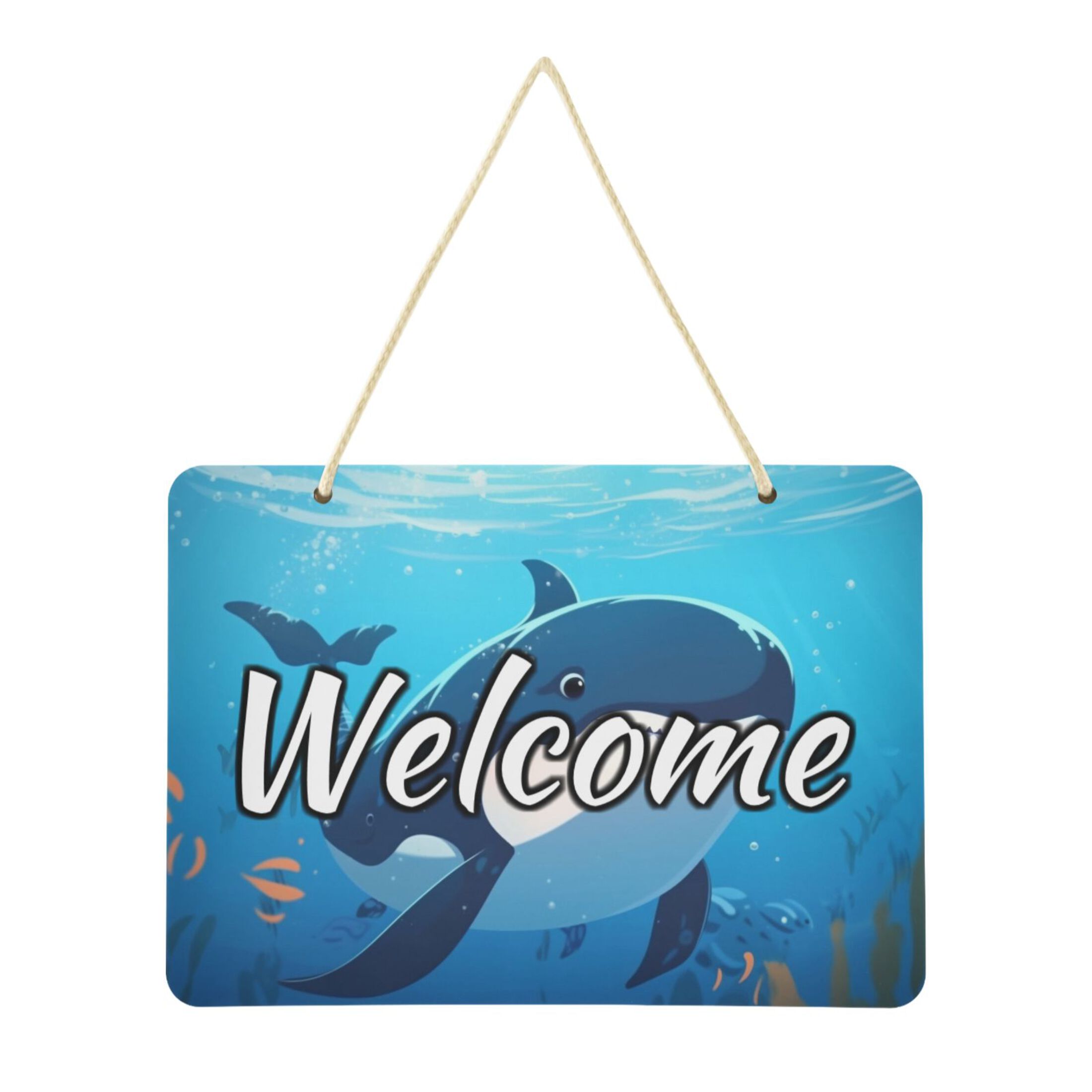 Welcome Door Sign Decoration Whale in Sea 13.8" Rectangular Front ...