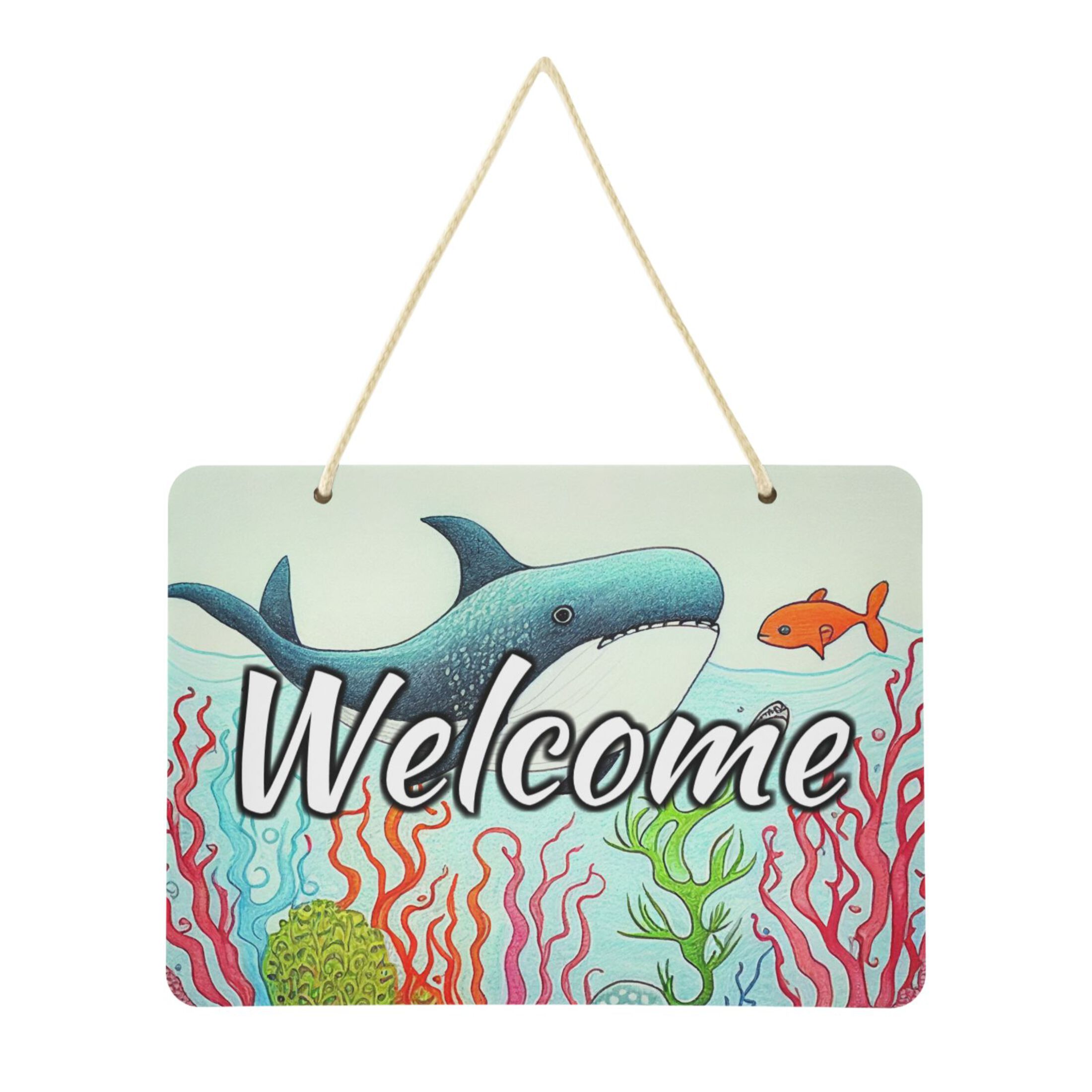 Welcome Door Sign Decoration Whale in Sea 13.8" Rectangular Front ...