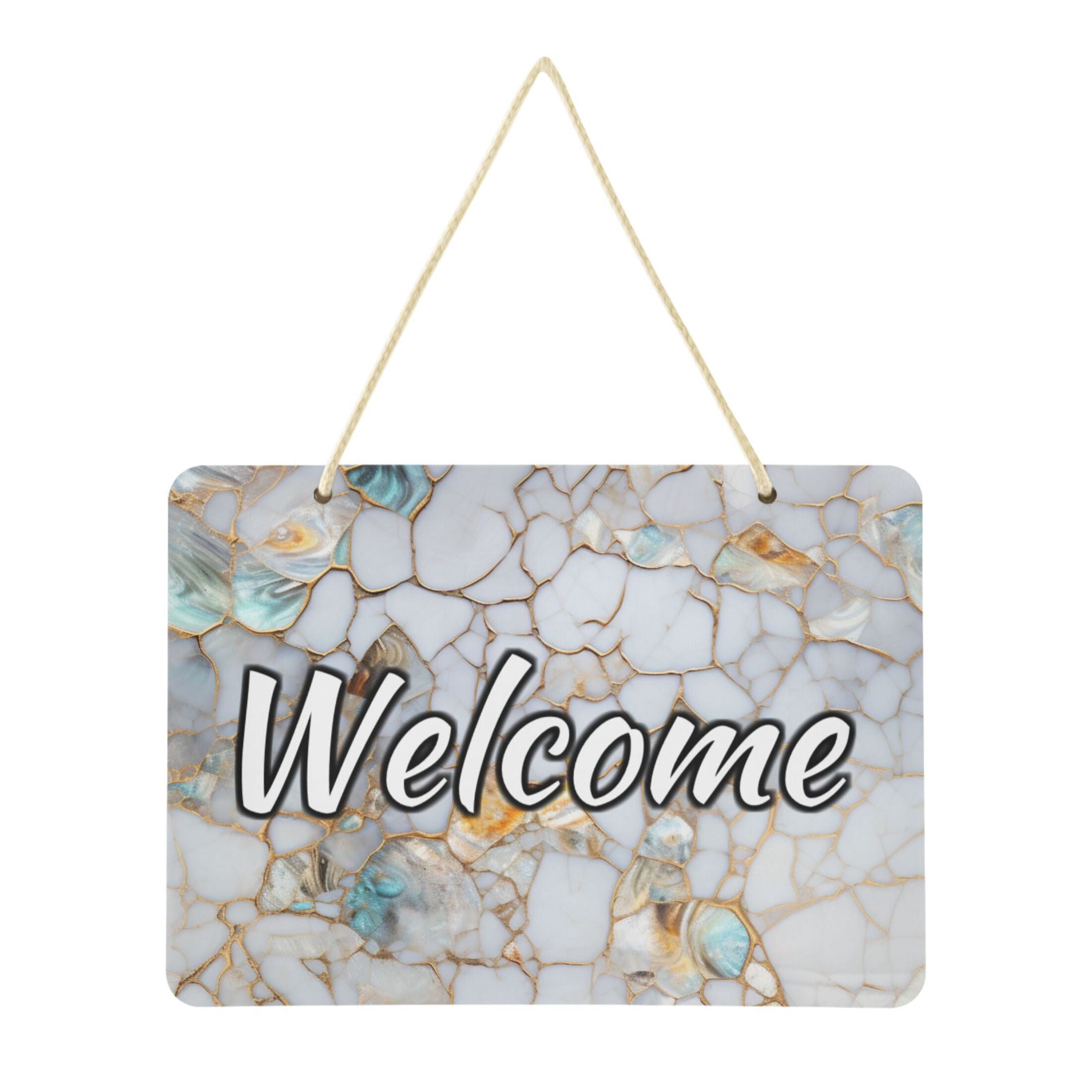 Welcome Door Sign Decoration White Marble 13.8" Rectangular Front ...