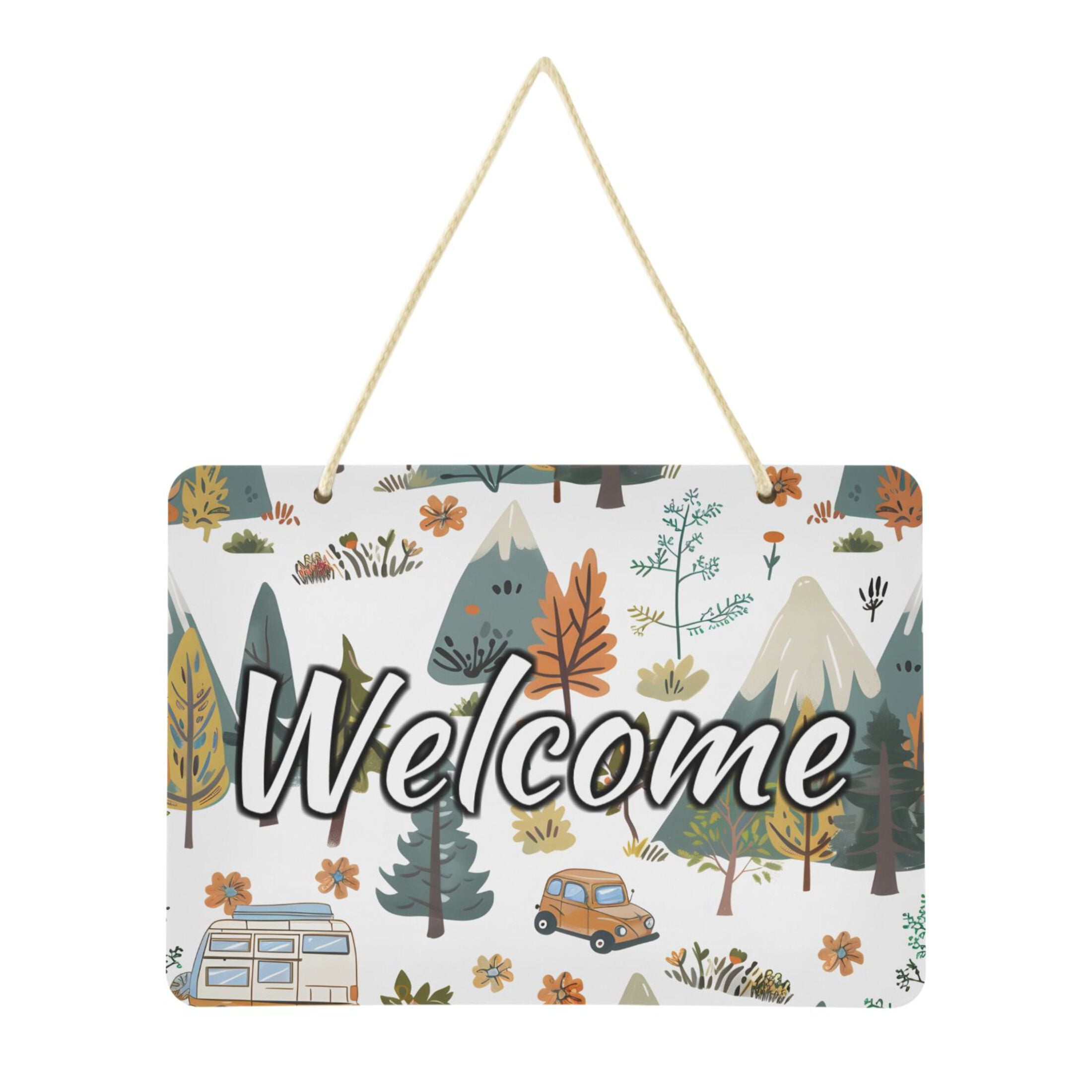 Welcome Door Sign Decoration Wild Trees and Car 13.8" Rectangular Front ...